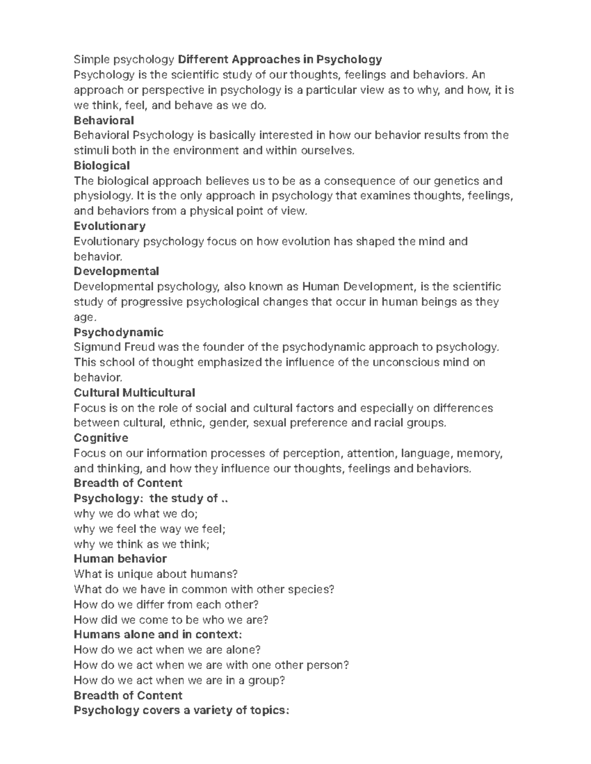 Simple psychology intro - Simple psychology Different Approaches in ...