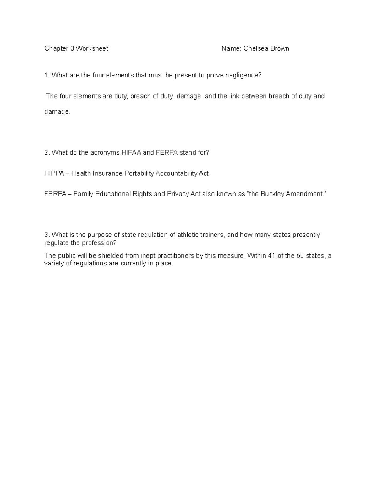 Chapter 3 Worksheet - N/A - Chapter 3 Worksheet Name: Chelsea Brown ...