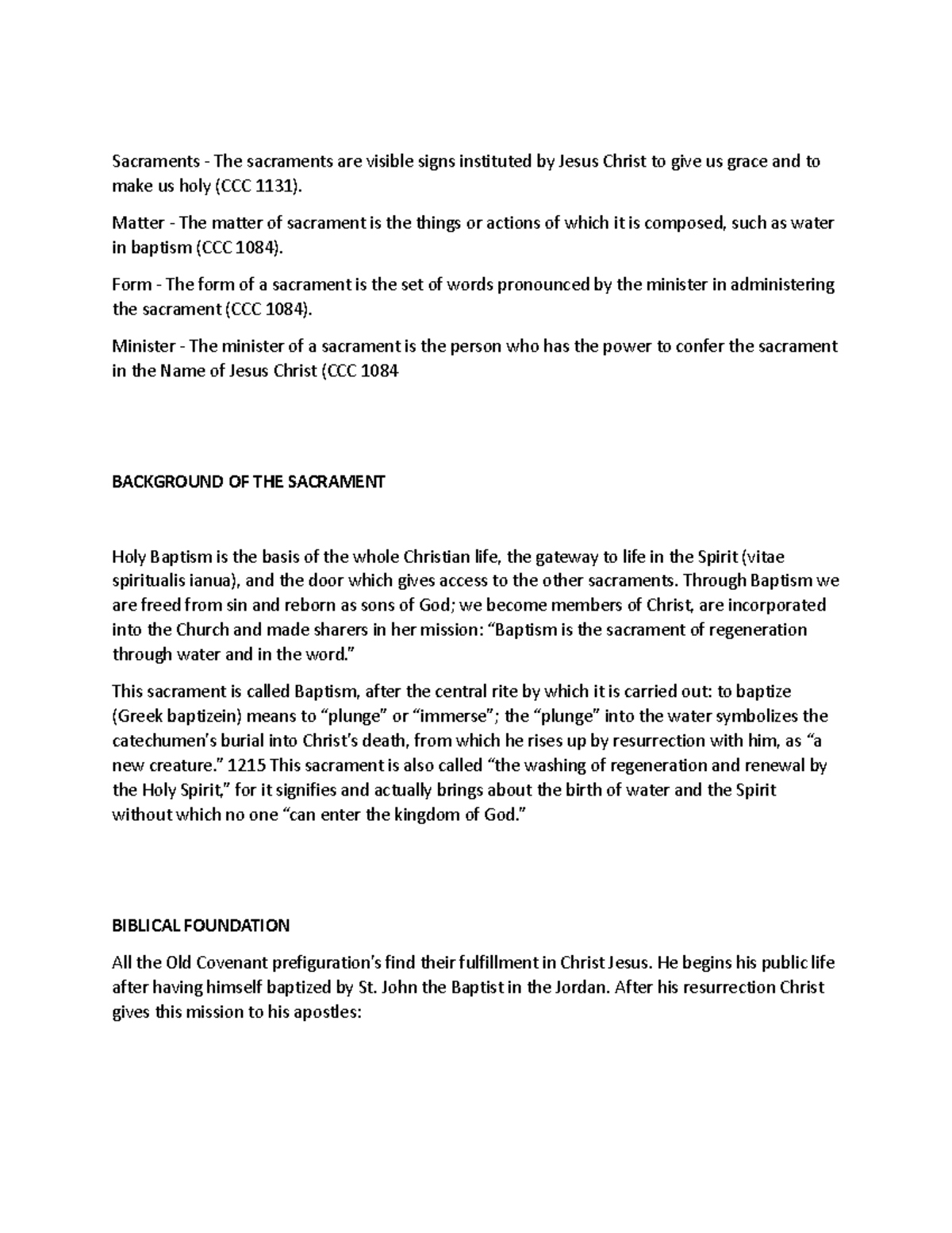 sacrament of baptism - Sacraments - The sacraments are visible signs ...