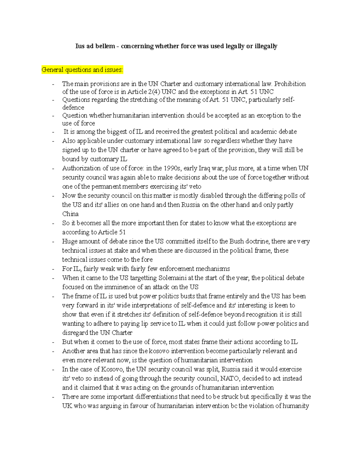 Ius ad bellem - A summary of lecture material and additional reading ...