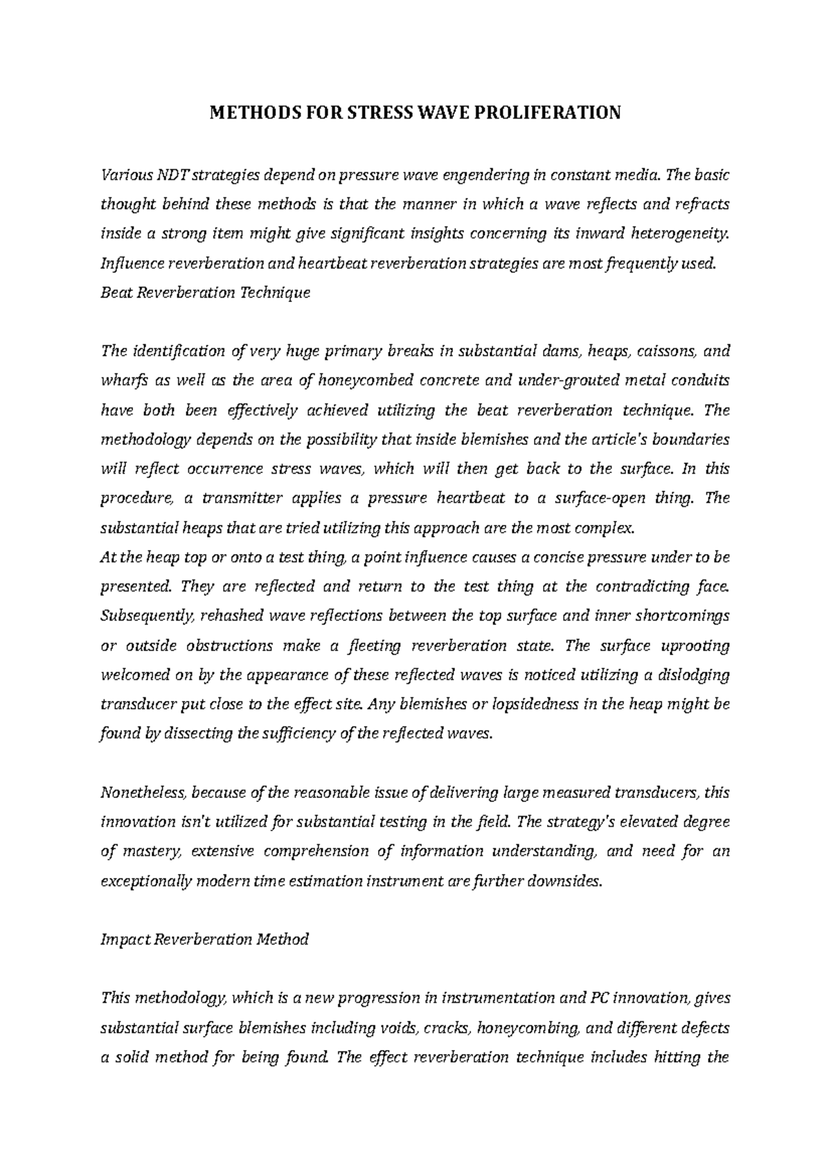 Methods FOR Stress WAVE Proliferation - METHODS FOR STRESS WAVE ...