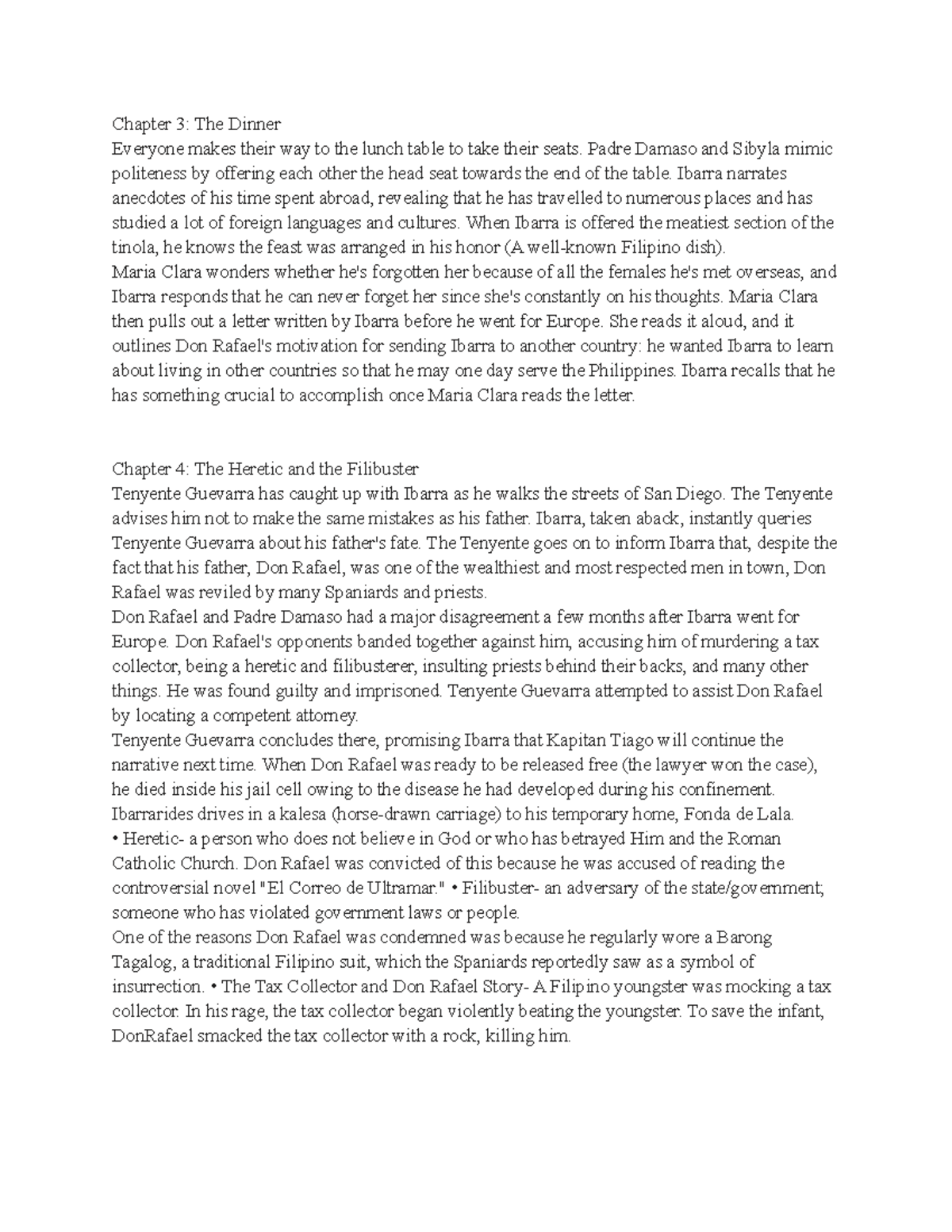 Noli Me Tangere (Chapter 3 and 4 - Analysis) - three and four - Chapter 3: The Dinner Everyone ...