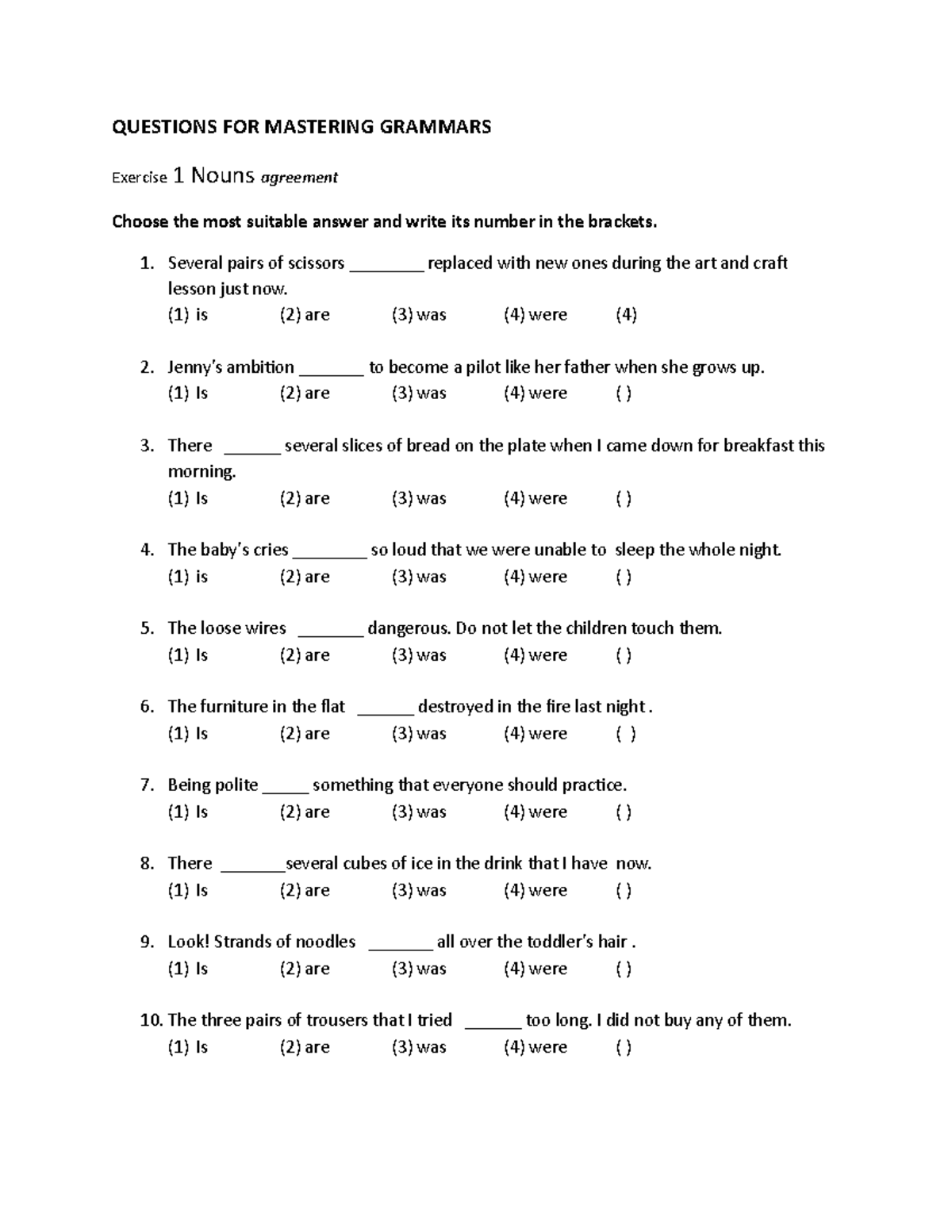 Questions for Mastering Grammar - QUESTIONS FOR MASTERING GRAMMARS ...