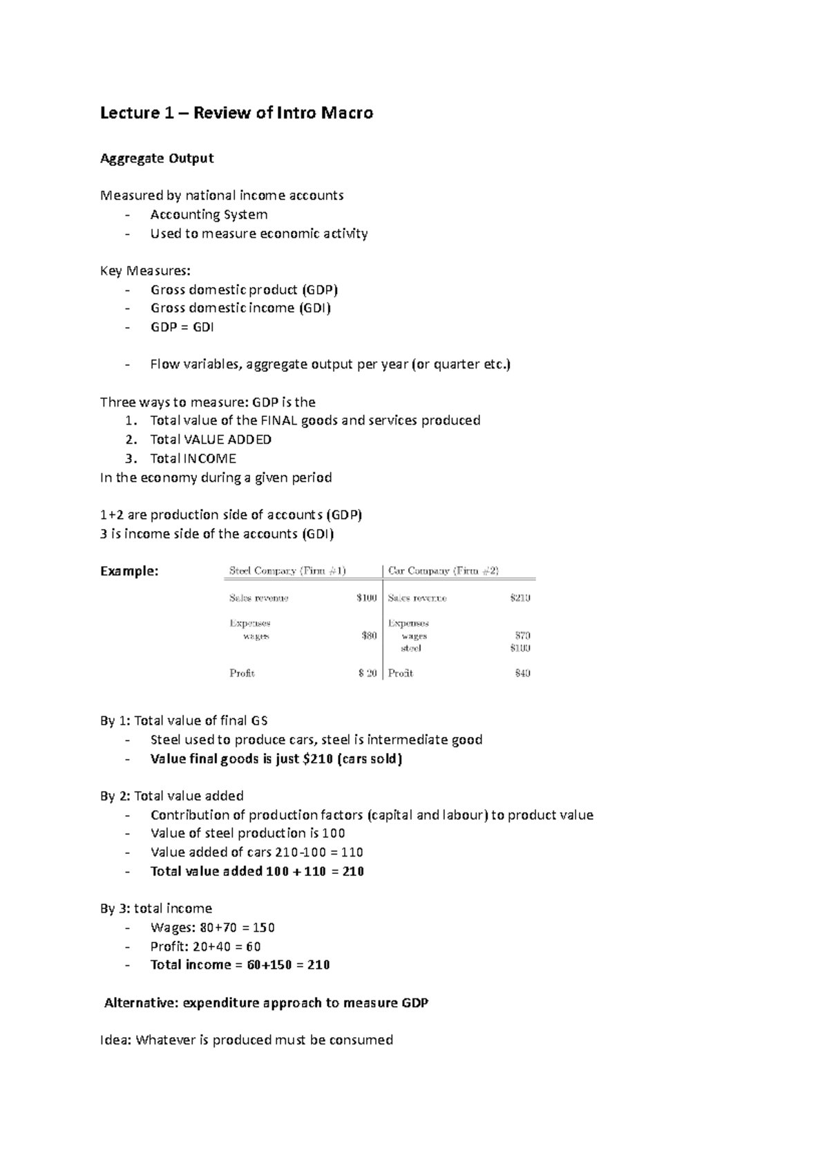 Macro Lecture 1 Lecture 1 Review Of Intro Macro Aggregate Output Measured By National Income