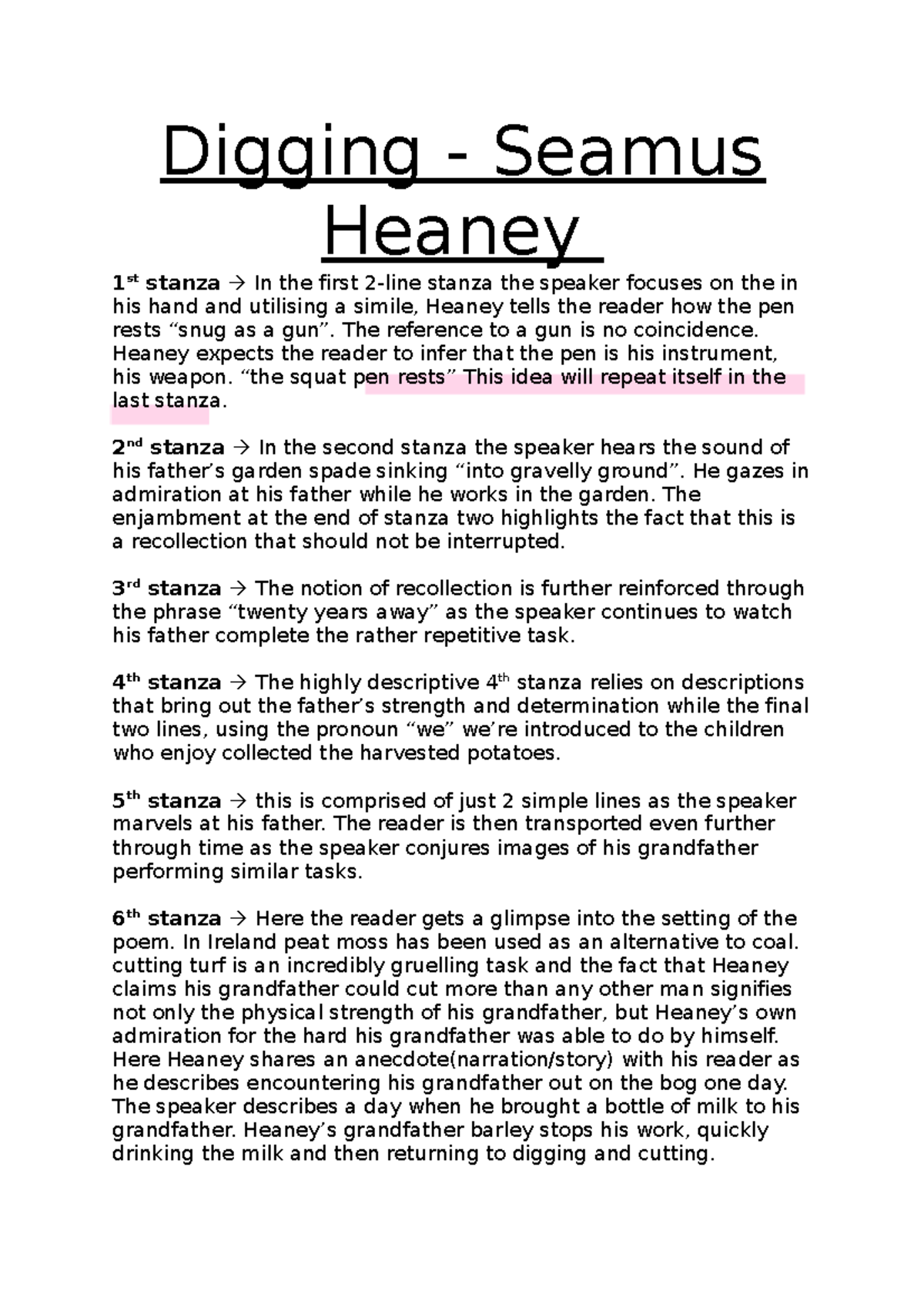 Digging - The reference to a gun is no coincidence. Heaney expects the ...