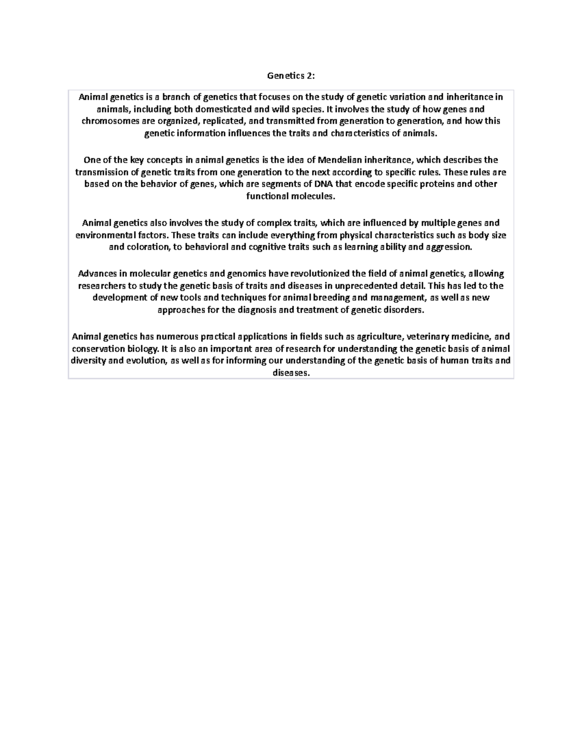 Genetics 2 - Genetics 2: Animal genetics is a branch of genetics that ...