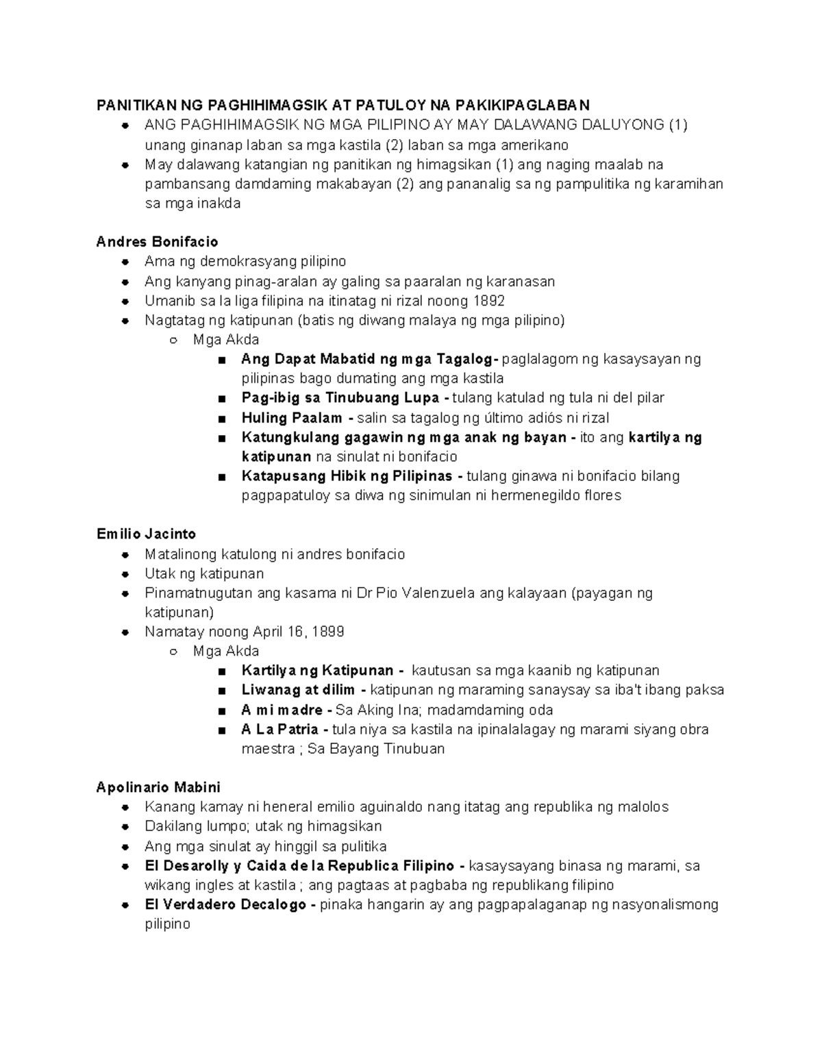Fil semis - summaries - PANITIKAN NG PAGHIHIMAGSIK AT PATULOY NA PAKIKIPAGLABAN ANG ...