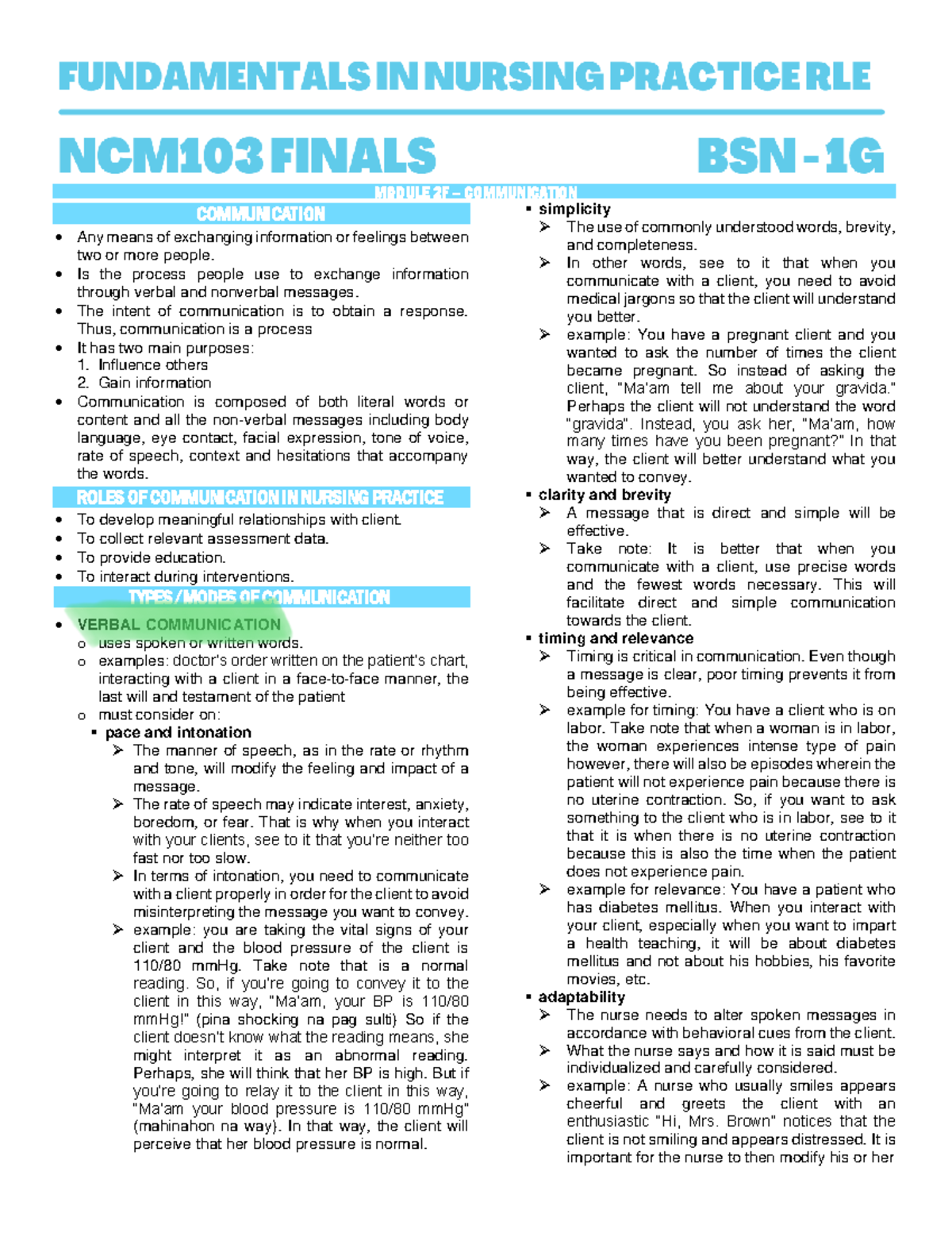 NCM 103 Transes Module 2F Communication BSN 1Gncm - • Any means of ...