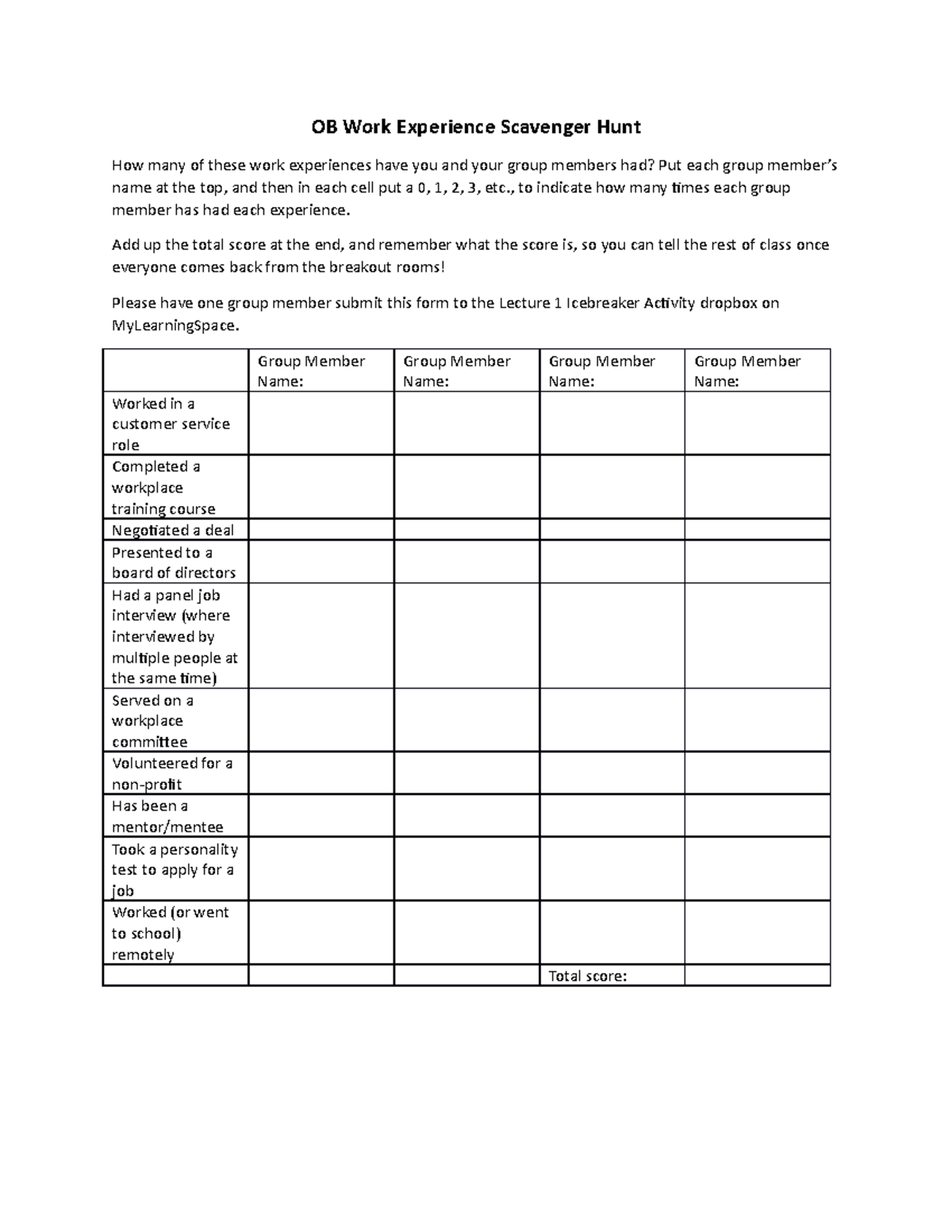 Lecture 1 Ice Breaker Activity OB Work Experience Scavenger Hunt How lecture-1-ice-breaker-activity-ob-work-experience-scavenger-hunt-how
