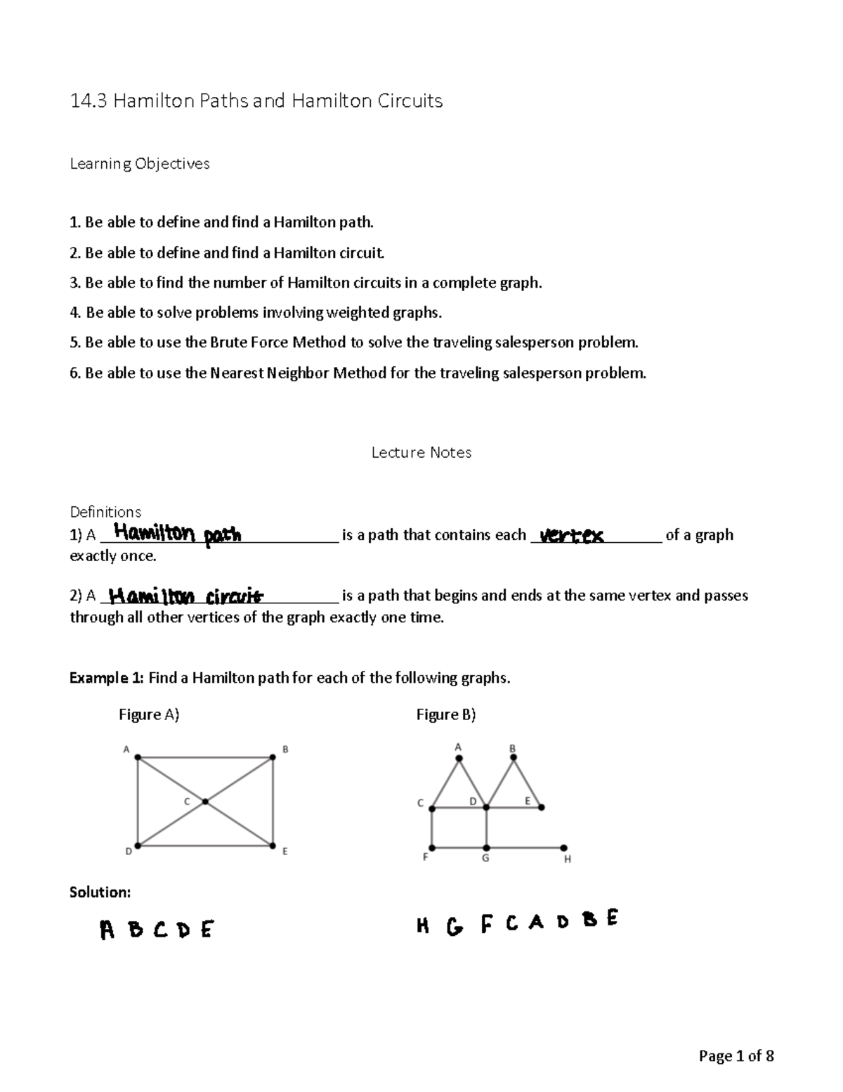 Hamilton Paths and Circuits - 14 Hamilton Paths and Hamilton Circuits ...