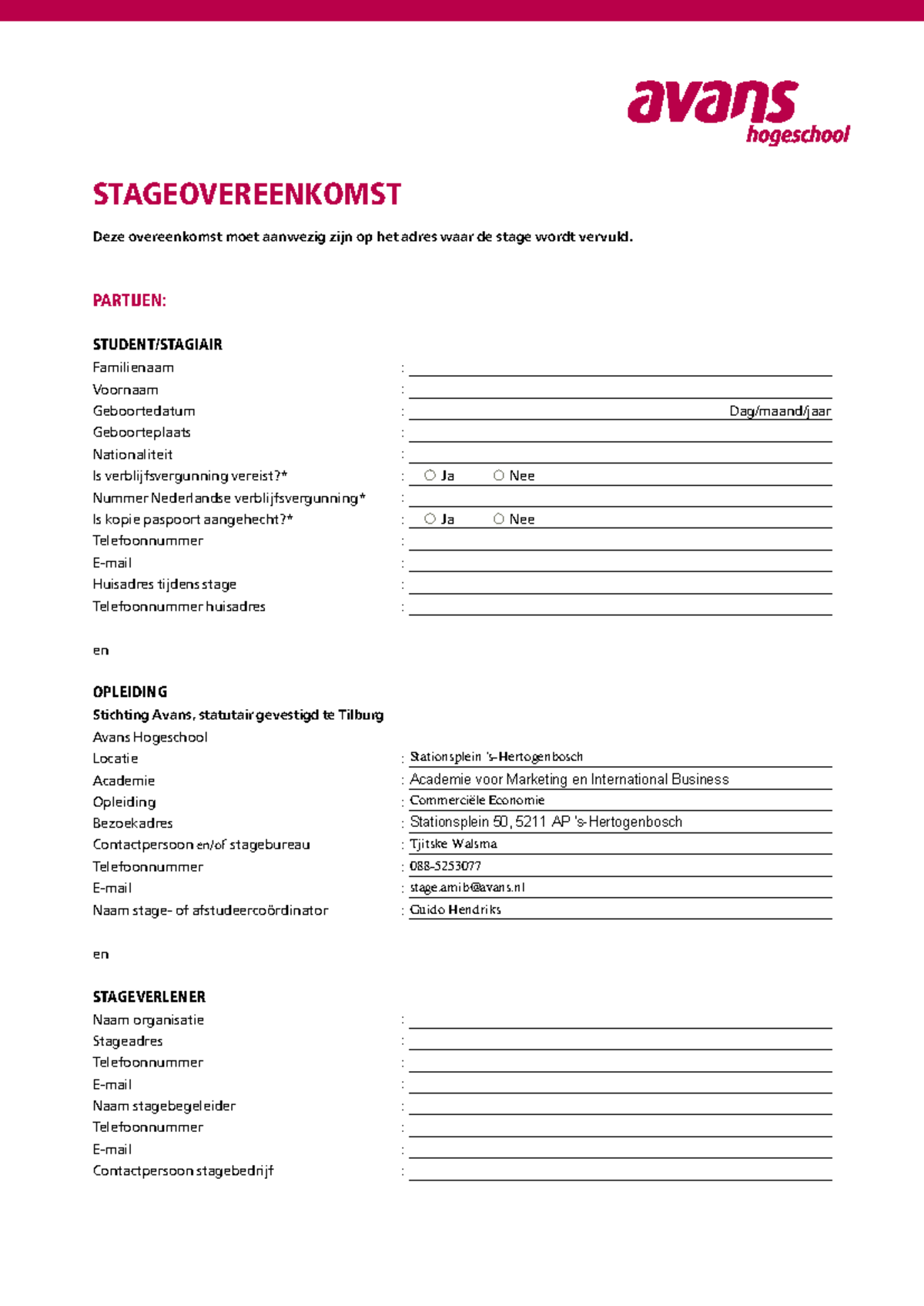 Stageovereenkomst-Nederlands - STAGEOVEREENKOMST : : : Dag/maand/jaar ...