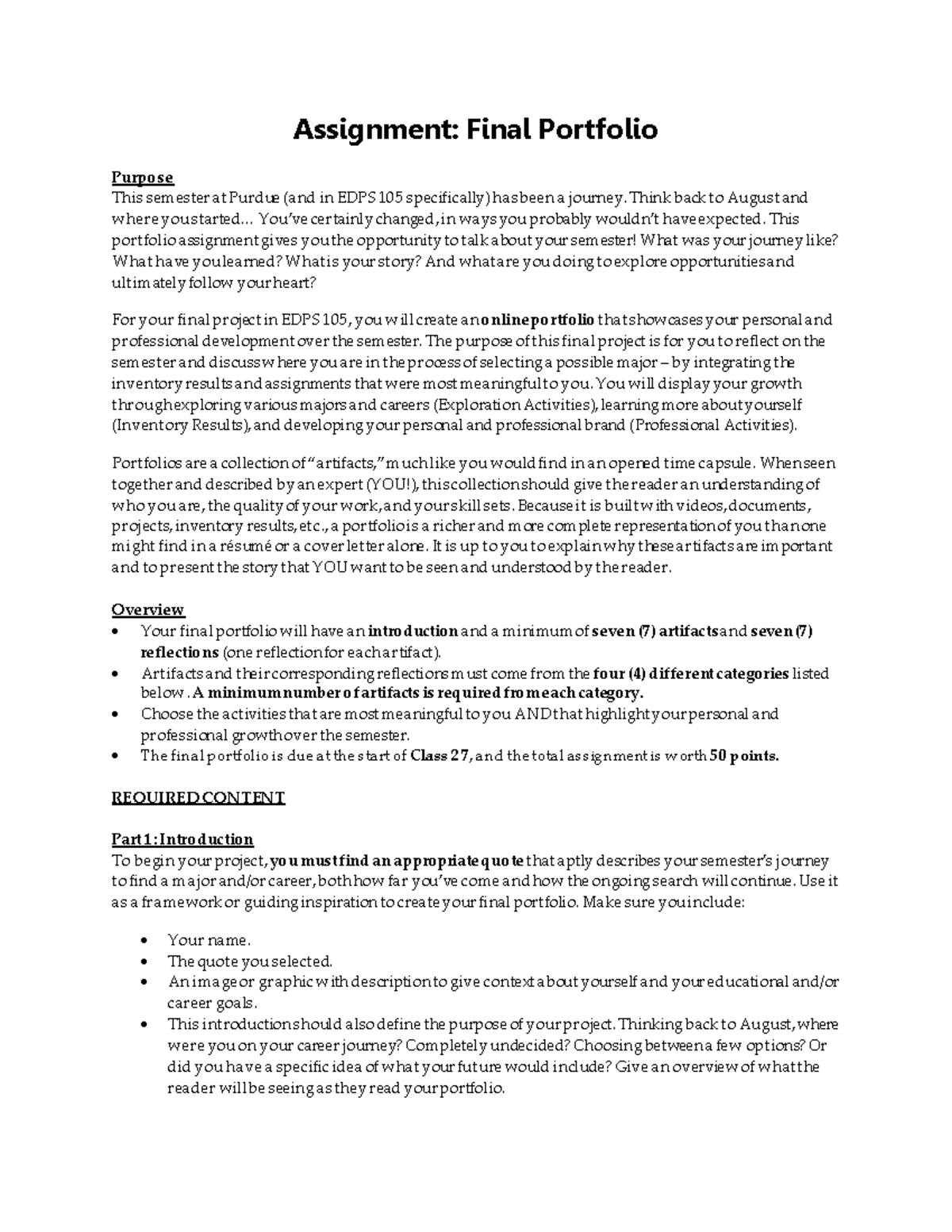 Final Portfolio1213 139 - Assignment: Final Portfolio Purpose This ...