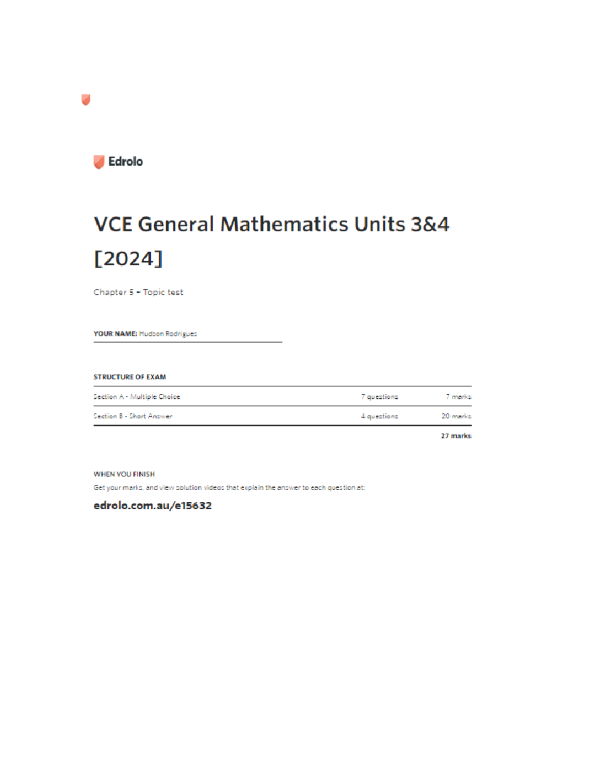 Practice Maths Questions - Edrolo VCE General Mathematics Units Chapter ...