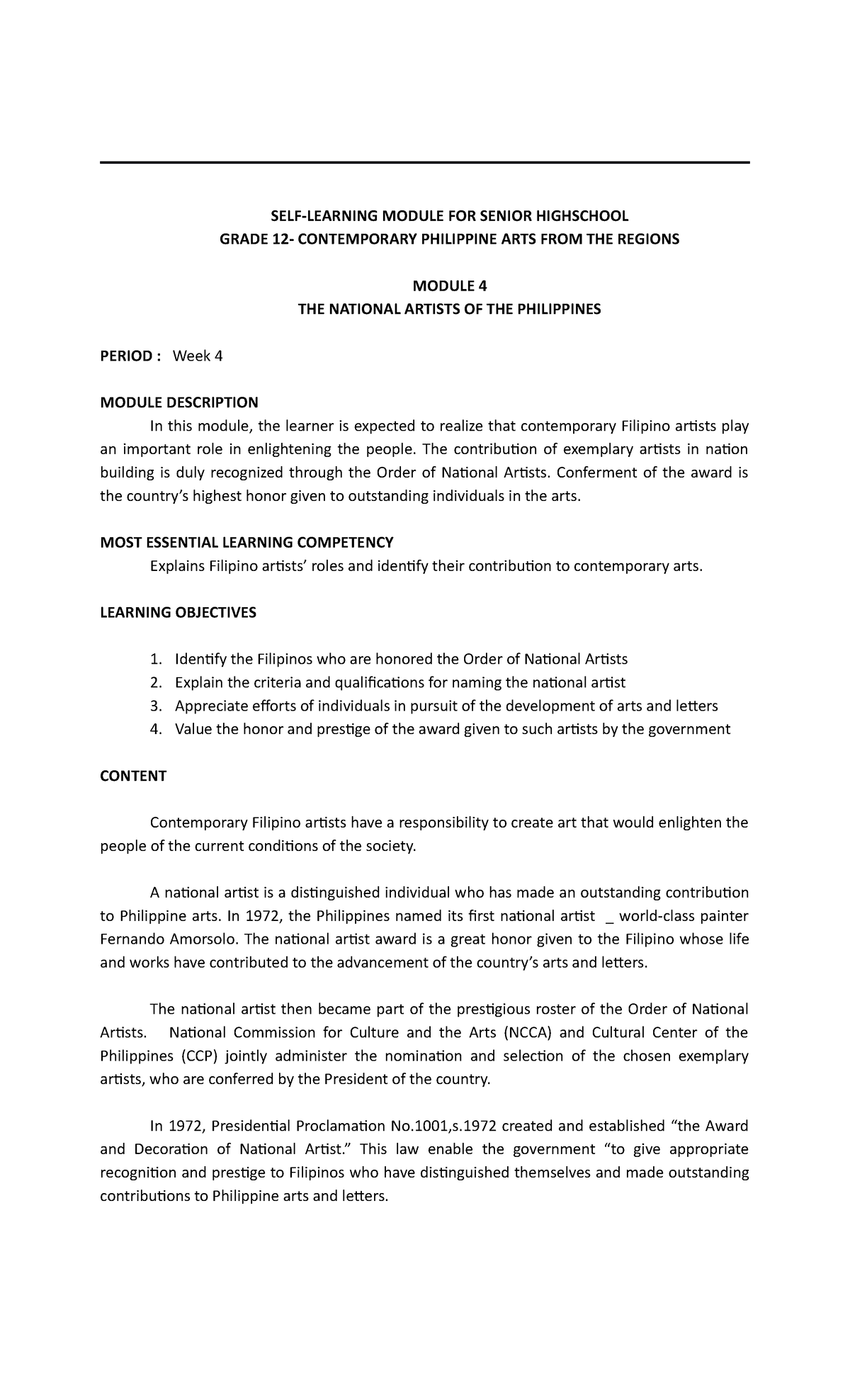 Contemporary PHIL ARTS FROM THE Regions Gr 12 3 - SELF-LEARNING MODULE ...