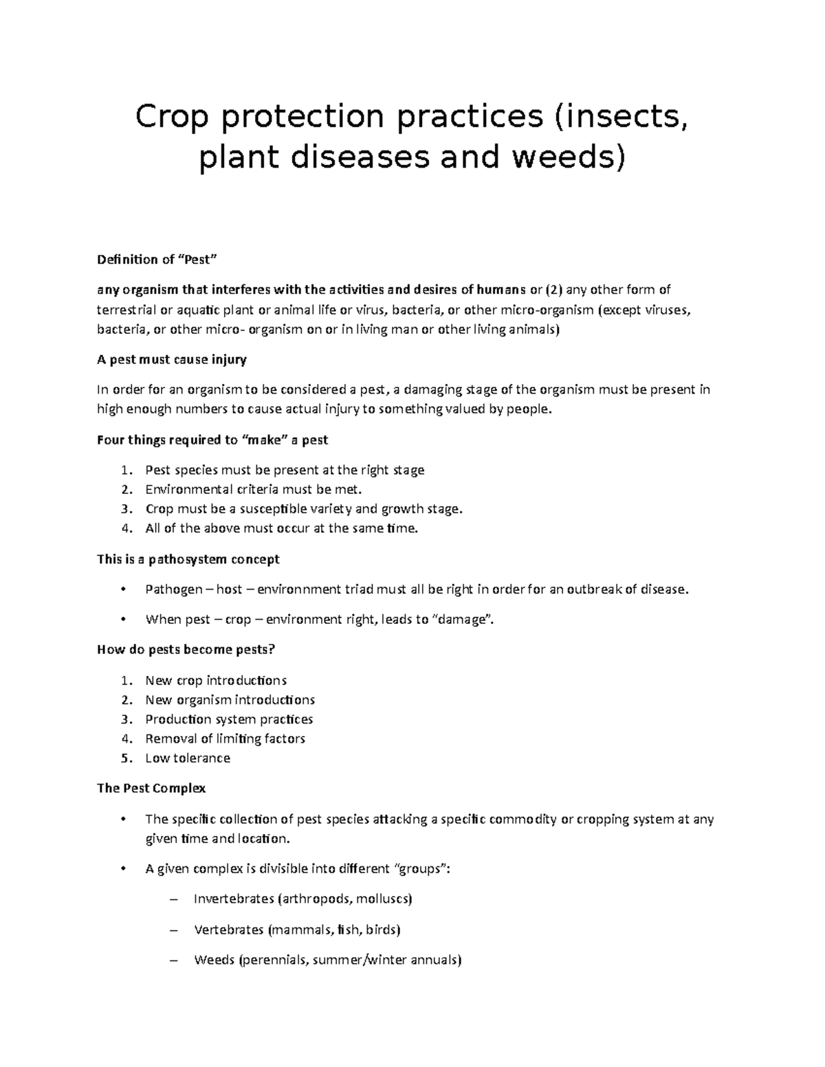 Crop protection practices (insects, plant diseases and weeds ...