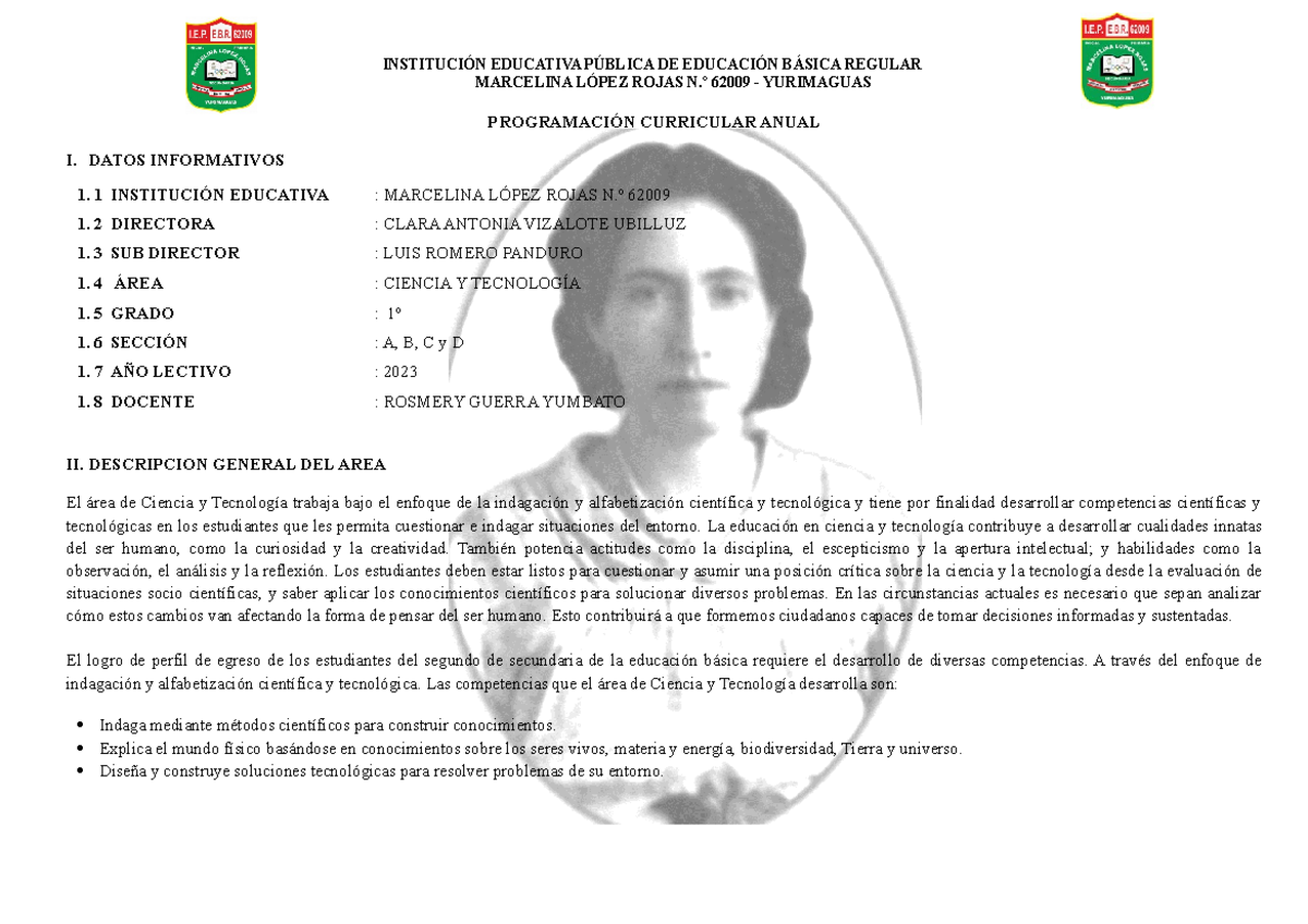 1º C.T 2O23 - MARCELINA LÓPEZ ROJAS N.º 62009 - YURIMAGUAS PROGRAMACIÓN ...