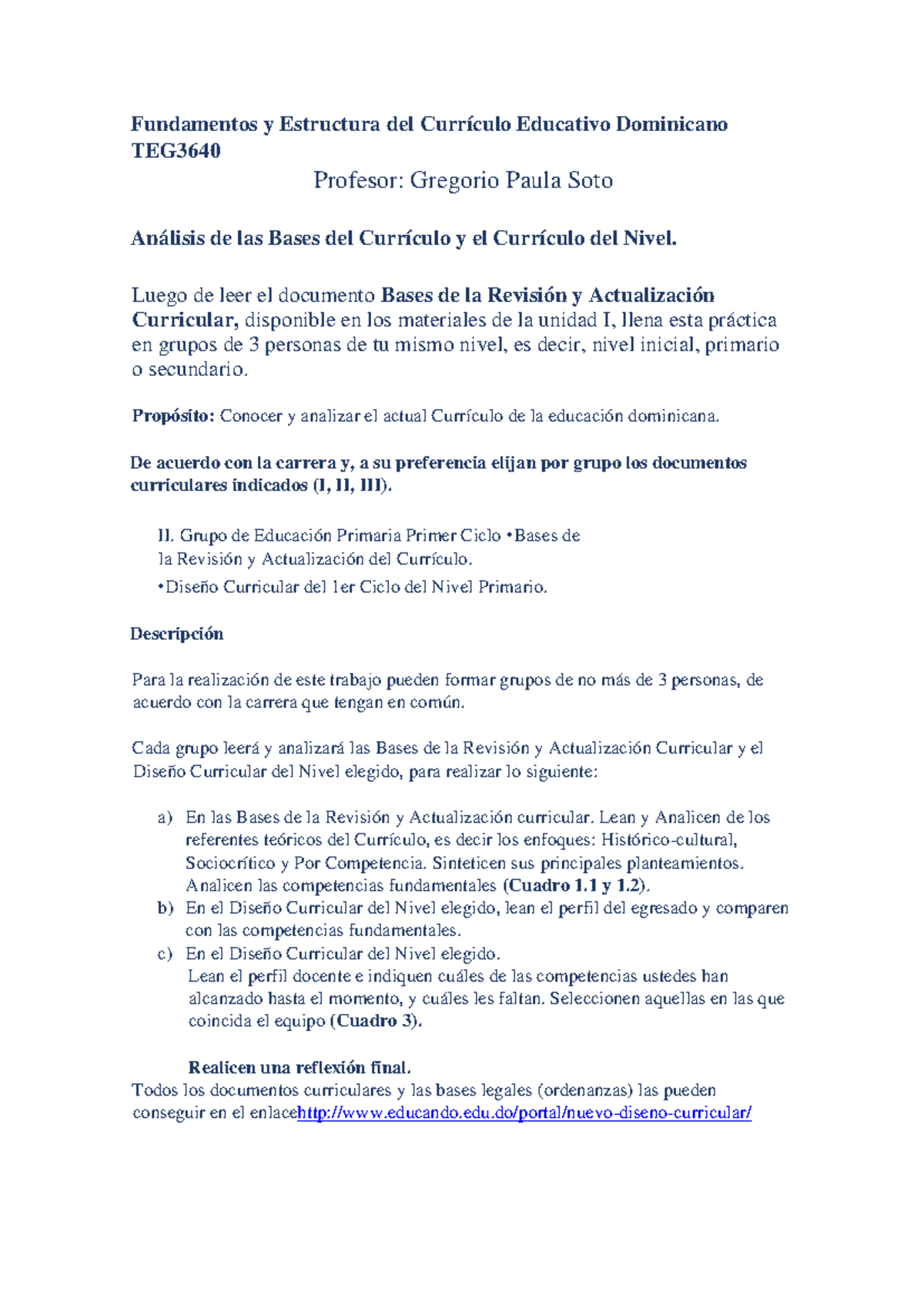 Tarea del curriculum - Fundamentos y Estructura del Currículo Educativo ...