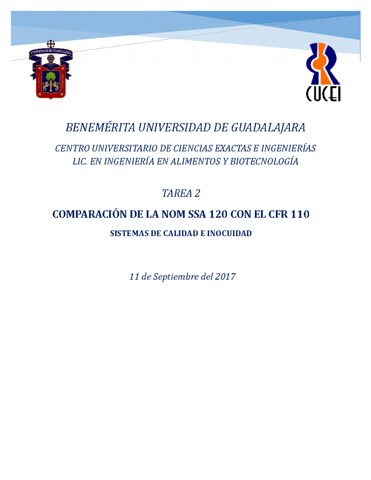 Comparación de la NOM SSA 120 con el CFR 110 - BENEMÉRITA UNIVERSIDAD ...
