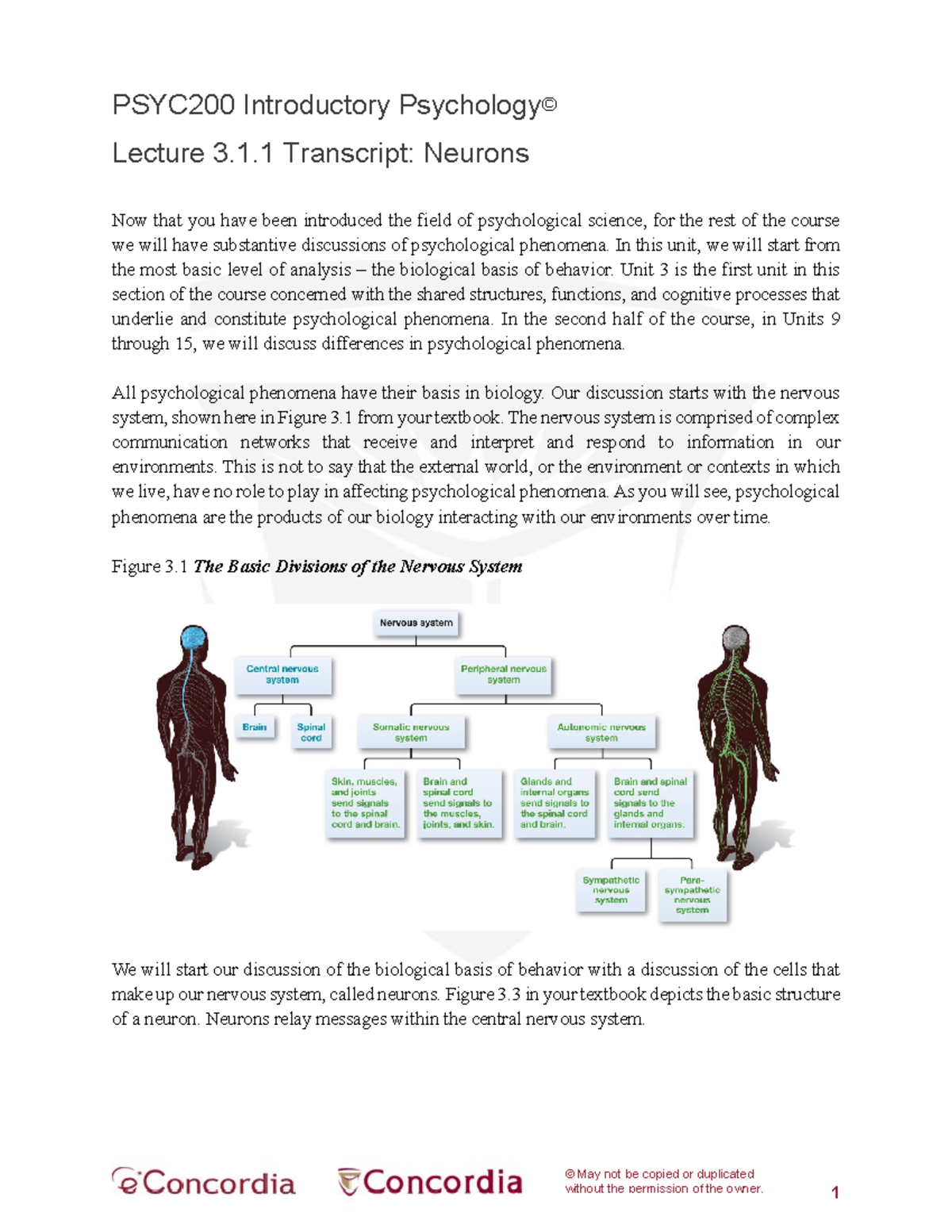 Lecture 3 - 1 © May not be copied or duplicated without the permission of the owner. PSYC200 ...