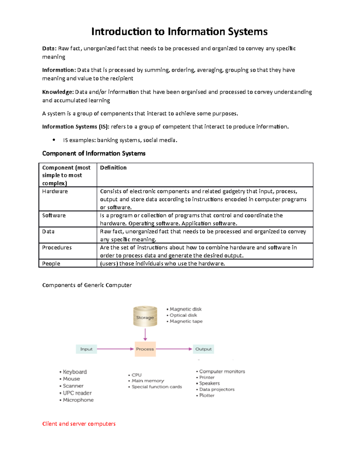 Introduction To Information Systems Final Notes Introduction To Information Systems Data Raw