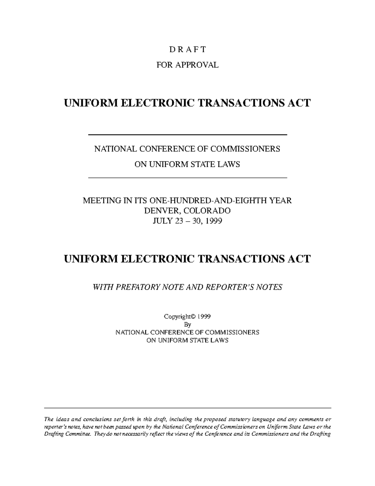 THE ELECTRONIC TRANSACTIONS ACT - D R A F T FORAPPROVAL ...