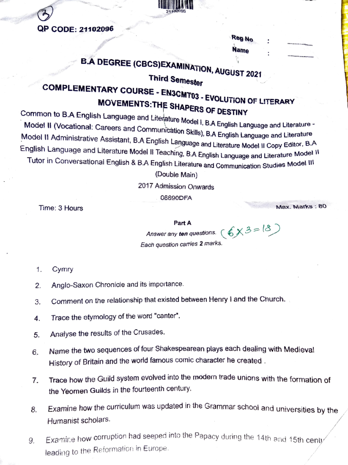 Shapers of destiny - HU\1\11\1\11 \II 2)1o QP CODE: 21102096 - RegNo ...