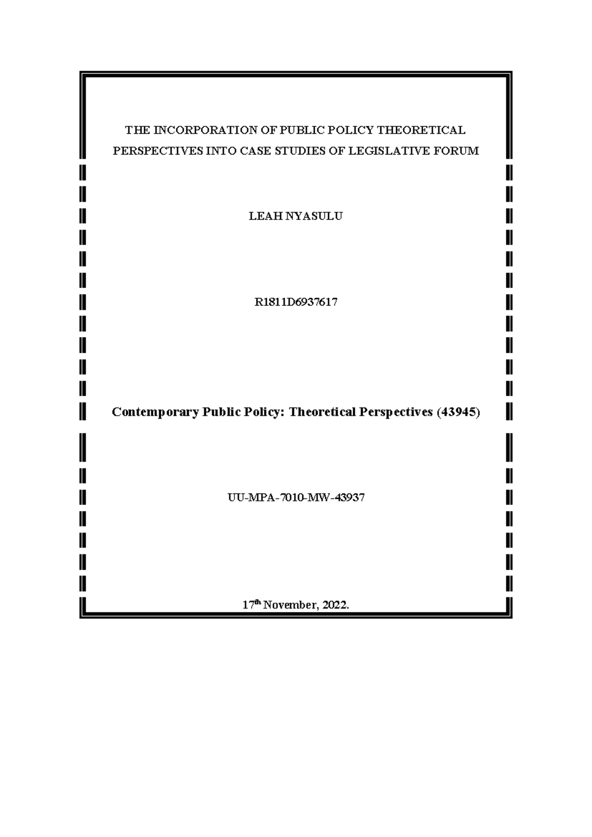 Contemporary Public Policy Theoretical Perspectives (43945) 1 - THE ...