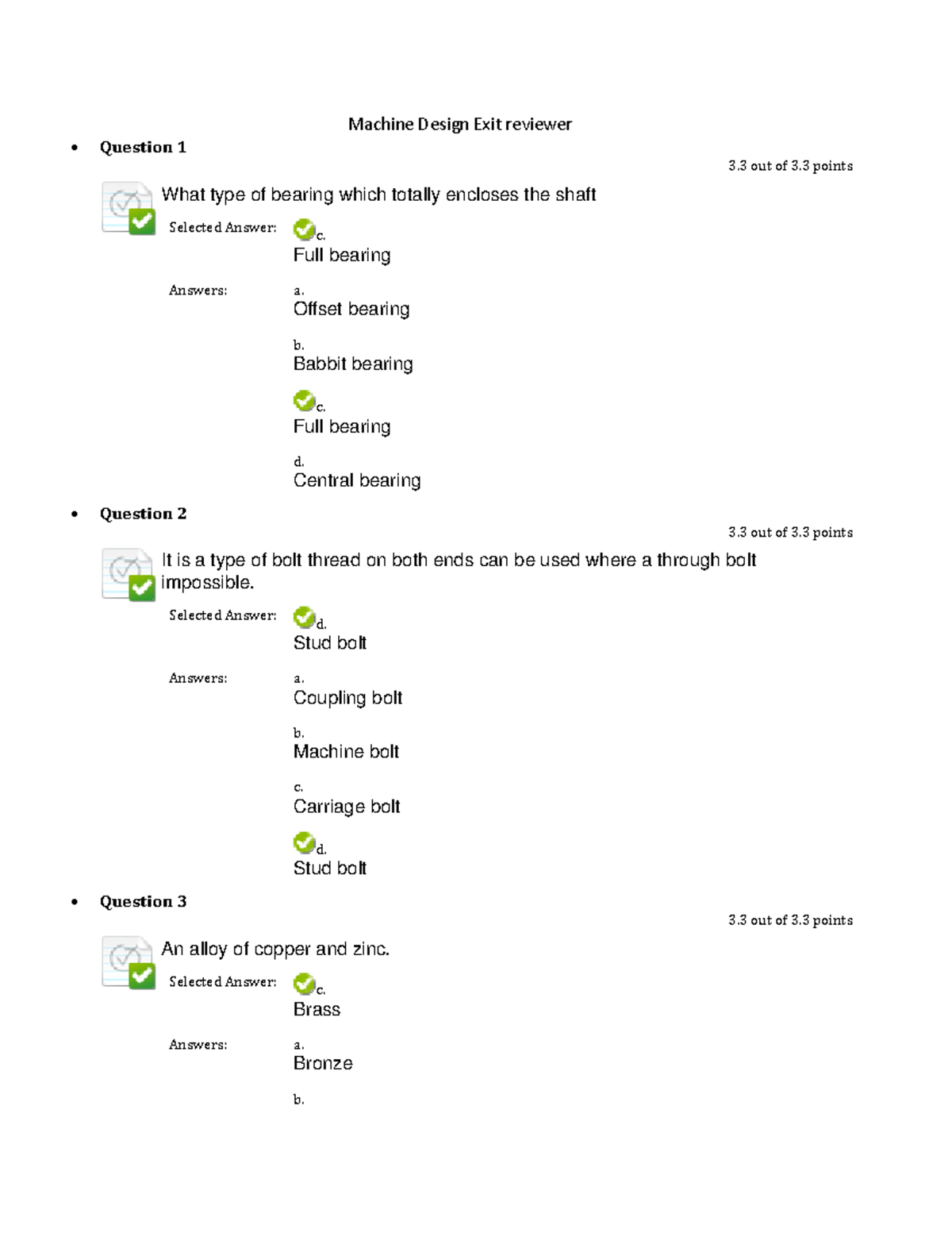 Machine Design Reviewer - Machine Design Exit reviewer • Question 1 3 ...