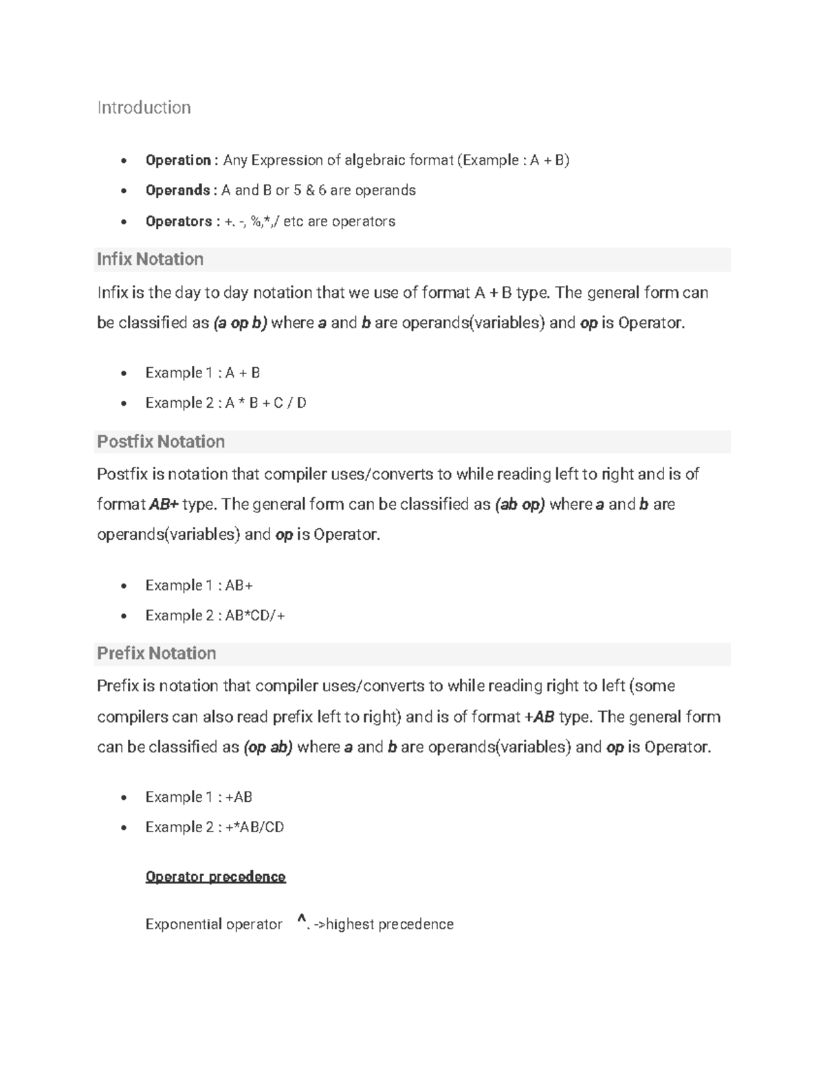 Infix to postfix - Introduction Operation : Any Expression of algebraic ...