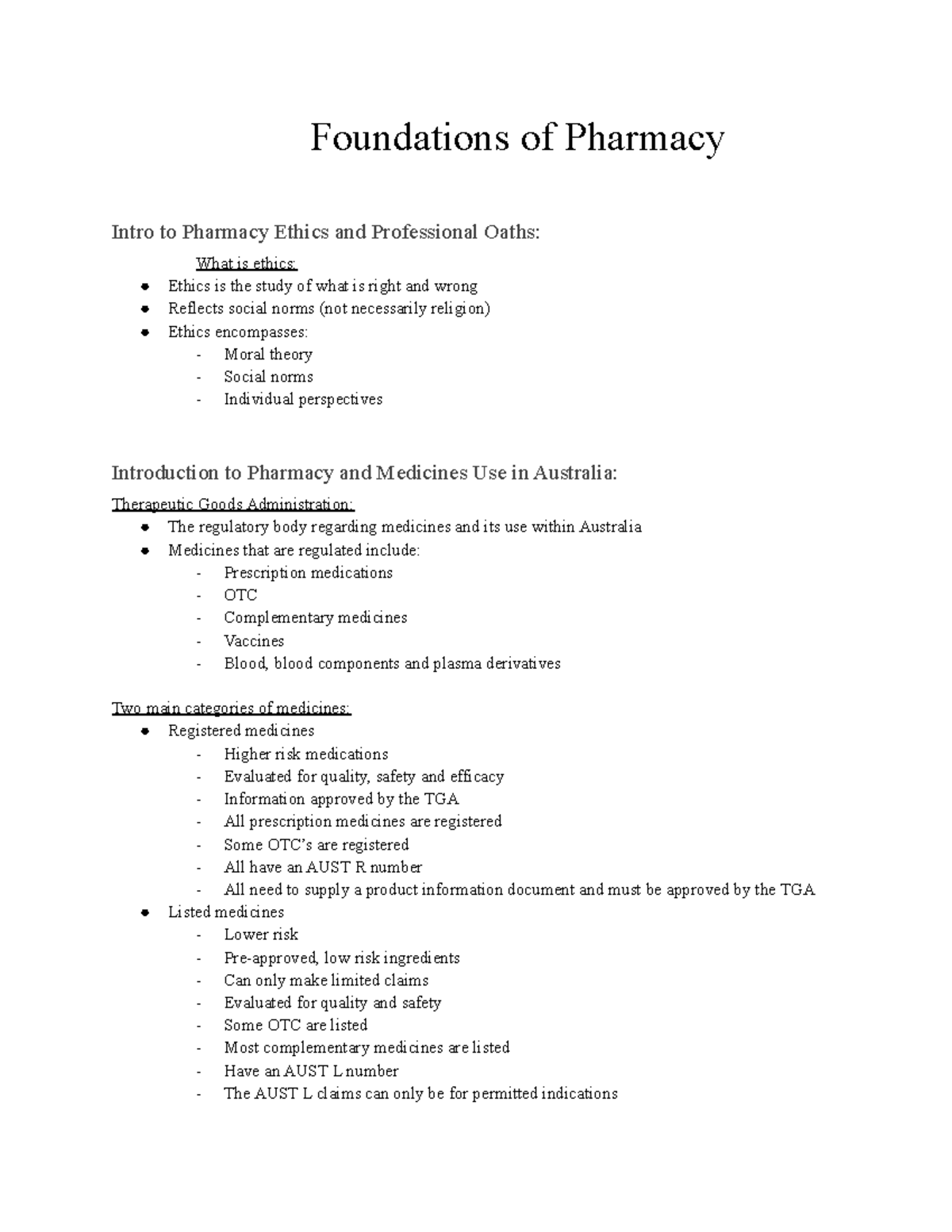 Foundations of Pharmacy PHAR1811 - PHAR1811 - USyd - Studocu