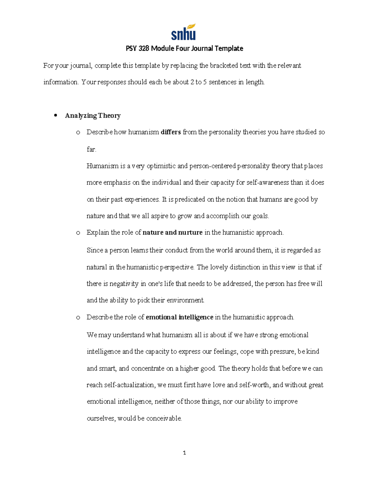 PSY 328 Module Four Journal Template - PSY 328 Module Four Journal ...