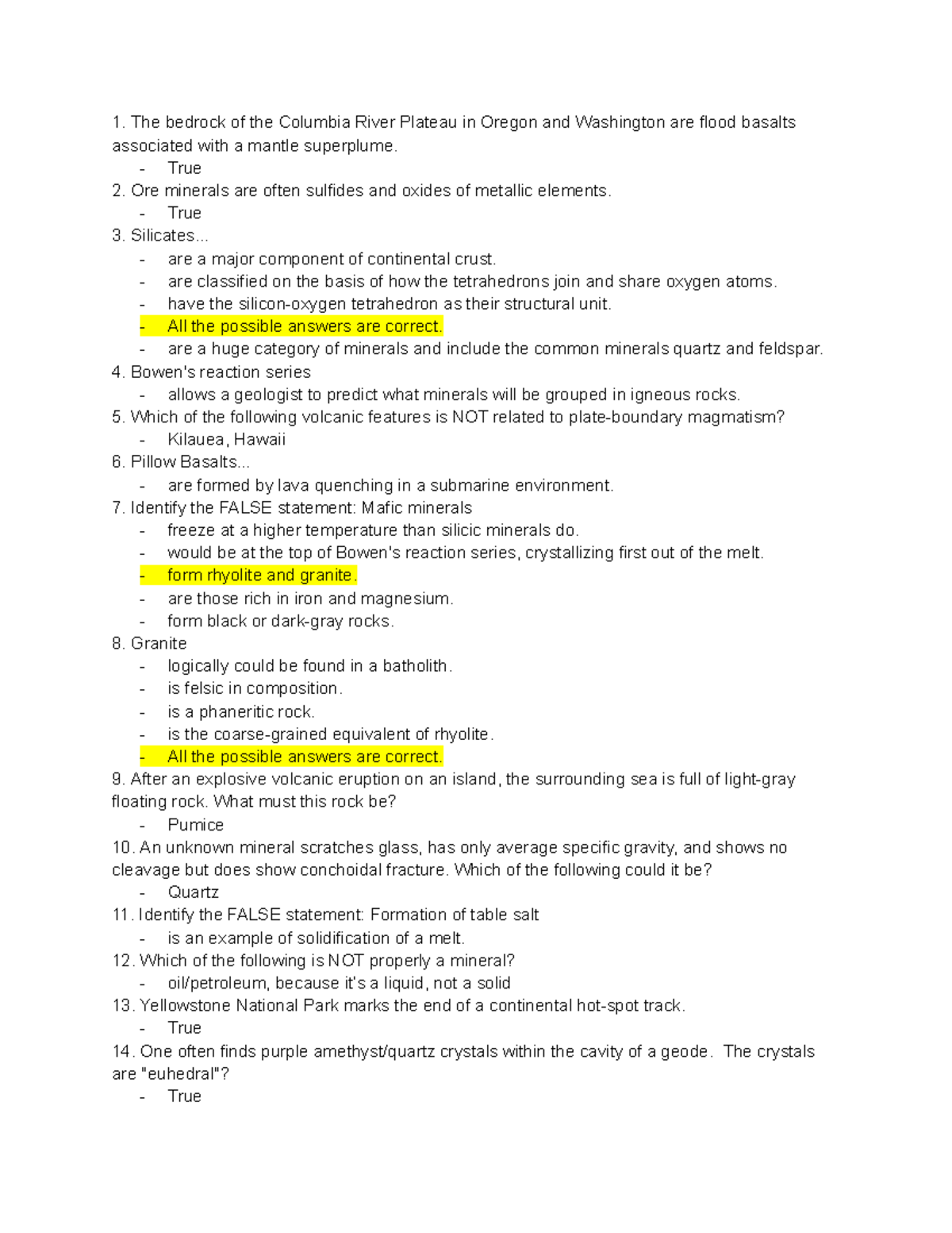 EPSC 201 - Sept 20 - Quiz 2 - The bedrock of the Columbia River Plateau ...