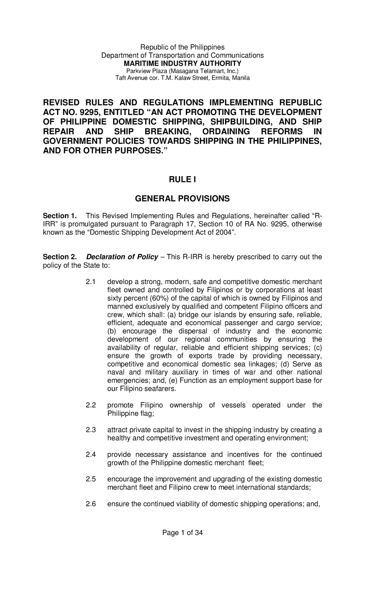 Revised IRR of RA 9295 - Notes - Republic of the Philippines Department ...
