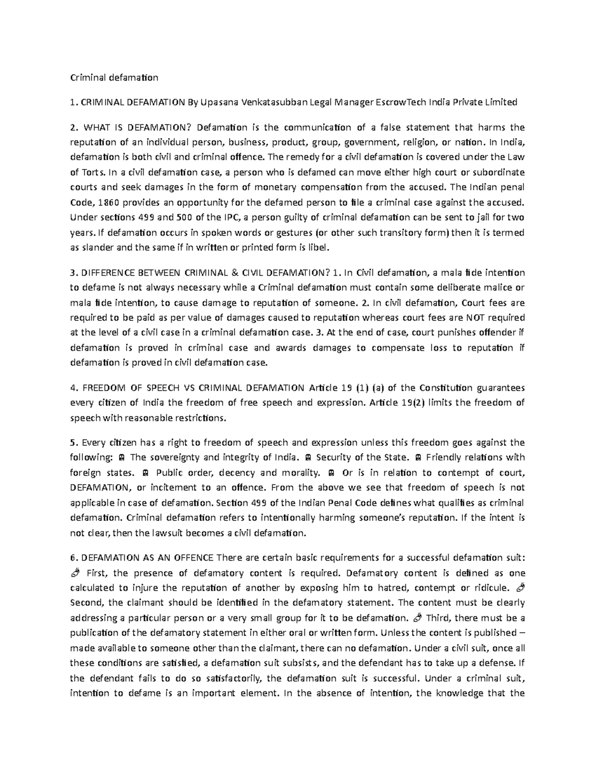 Criminal defamation - Effective one - Criminal defamation CRIMINAL ...