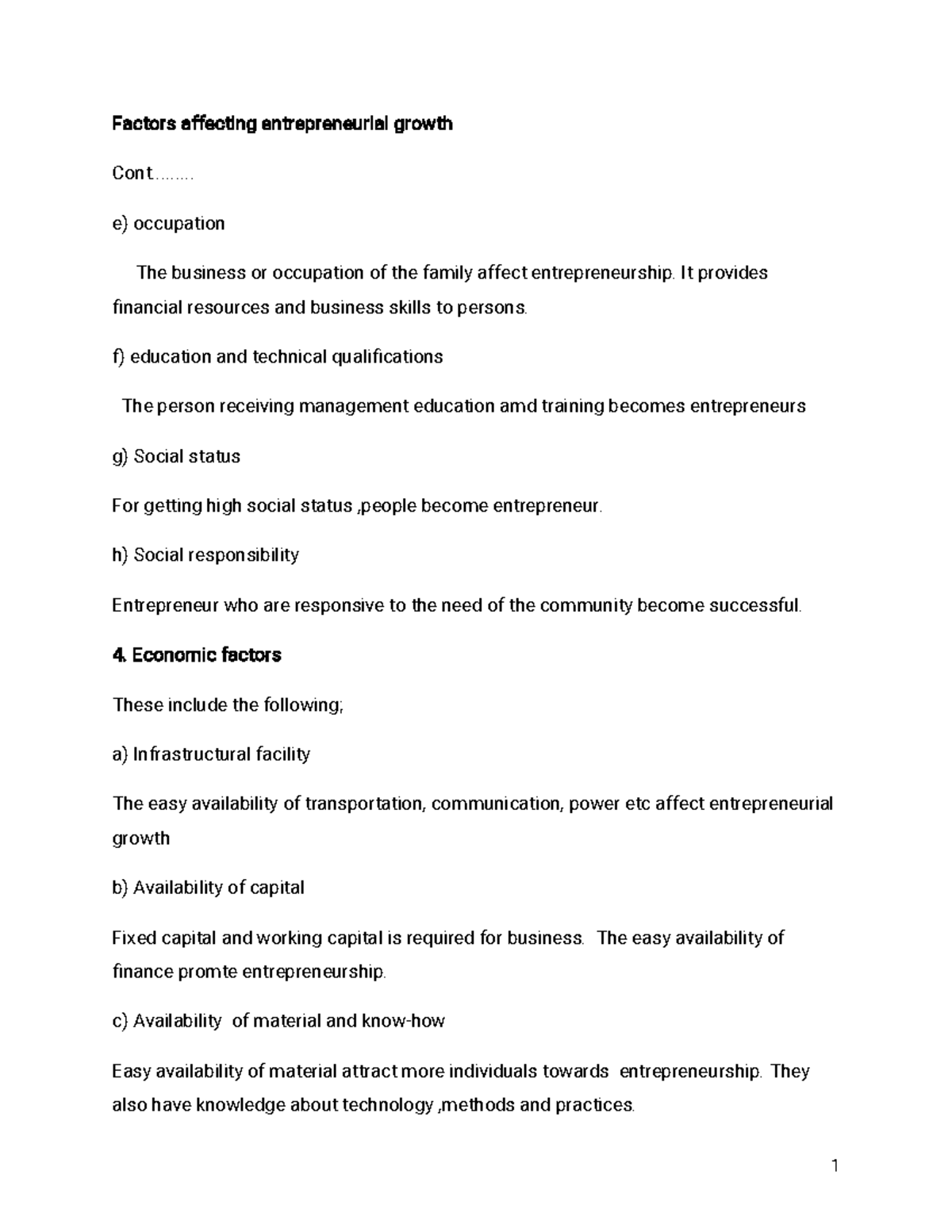 Entrepreneurship notes - Factors affecting entrepreneurial growth Cont ...