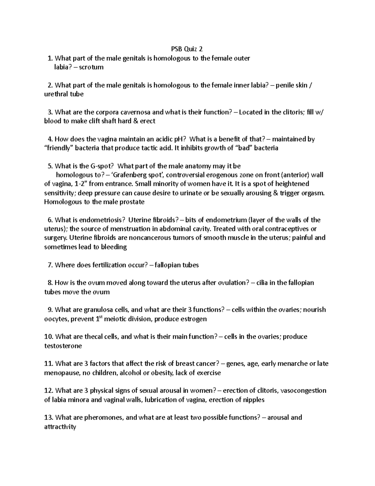 PSB4731 Quiz 2 Study Guide - PSB Quiz 2 1. What part of the male ...