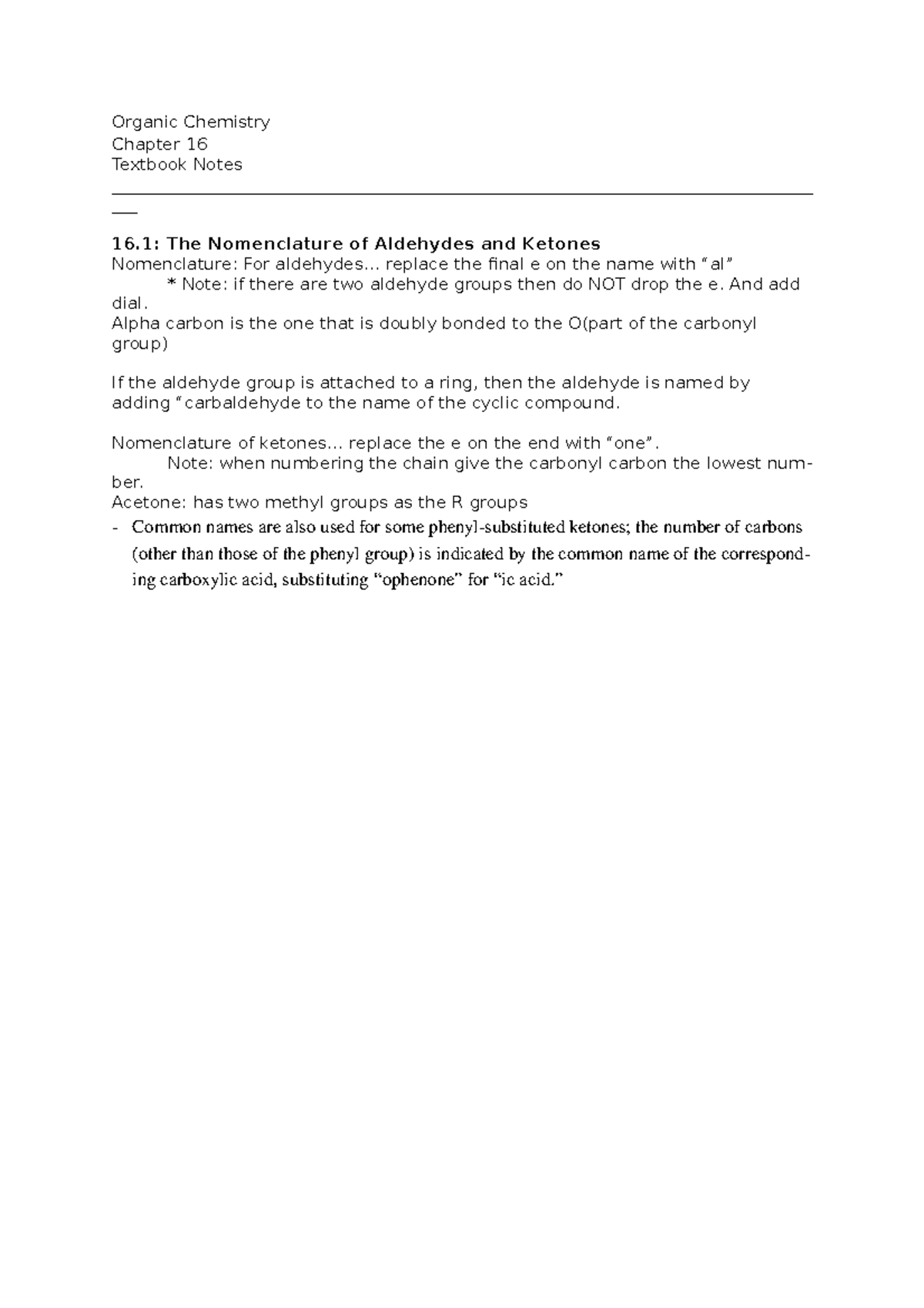 Organic Chemistry I Chapter 16 Notes - Organic Chemistry Chapter 16 ...