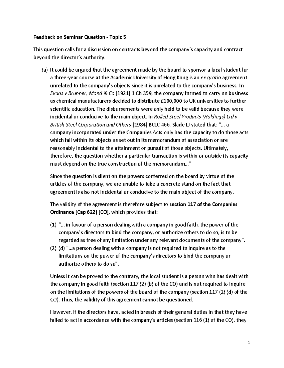 Seminar Topic 5 Solution - 1 Feedback on Seminar Question - Topic 5 ...