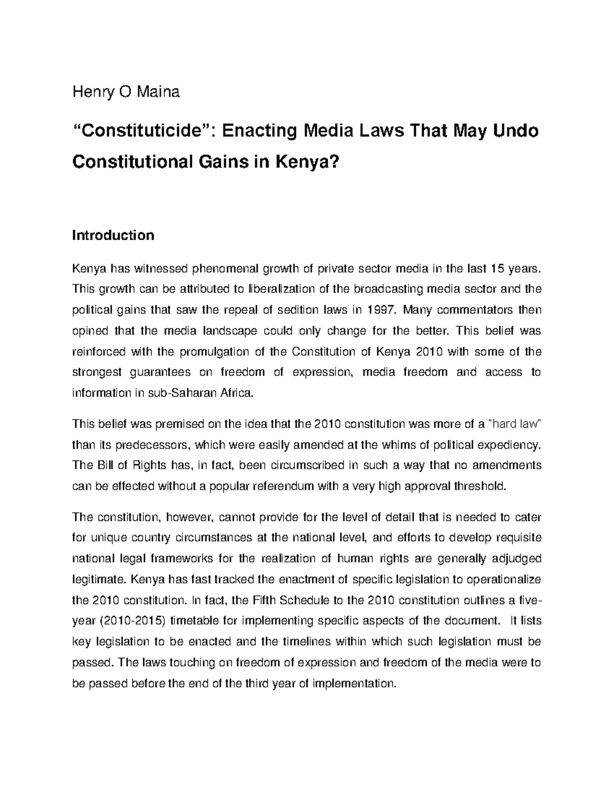 Constituticide Enacting Media Laws that - Henry O Maina “Constituticide ...