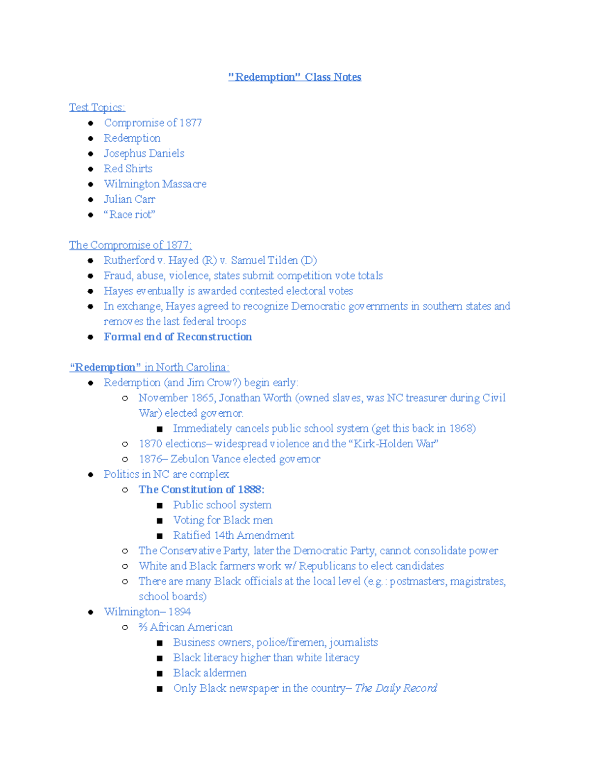 Redemption Class Notes - "Redemption" Class Notes Test Topics ...