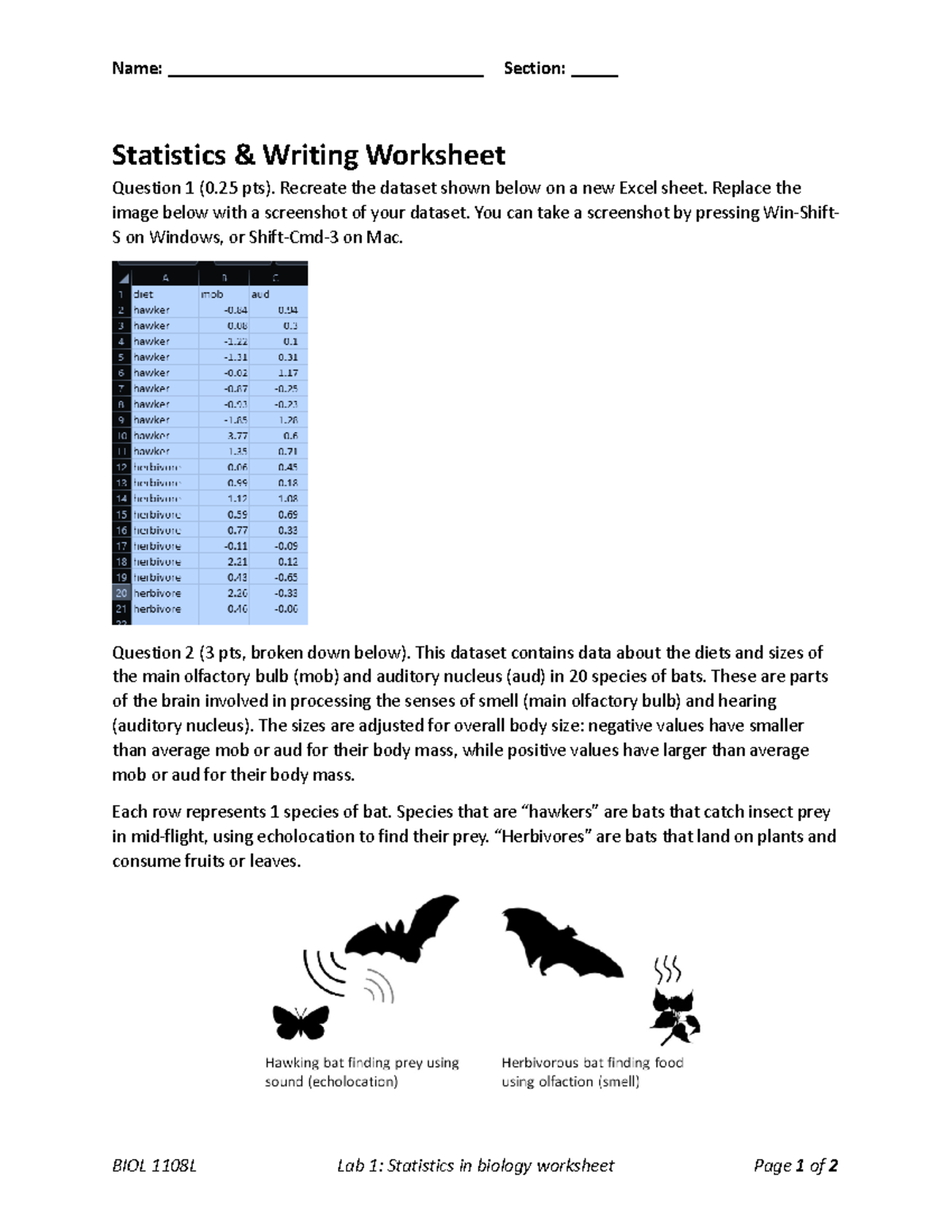 Stats Worksheet - Name: __________________________________ Section ...