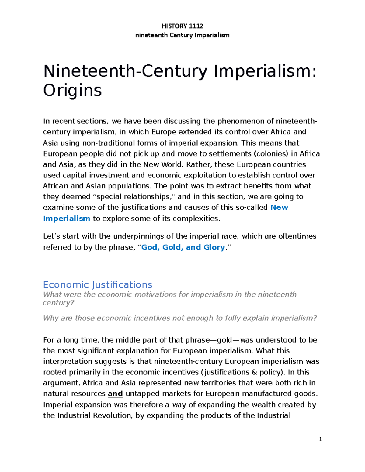 HIST 1112 - 19th Century Imperialism - nineteenth Century Imperialism ...