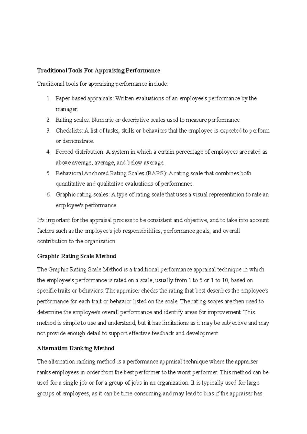 Traditional Tools For Appraising Performance - Traditional Tools For ...