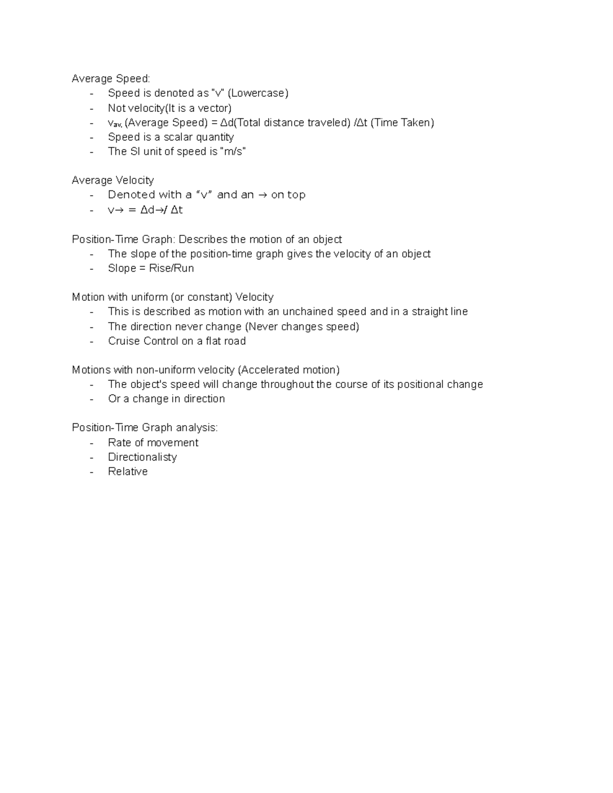 Chapter 1 1.2 Speed and Velocity - Average Speed: - Speed is denoted as ...
