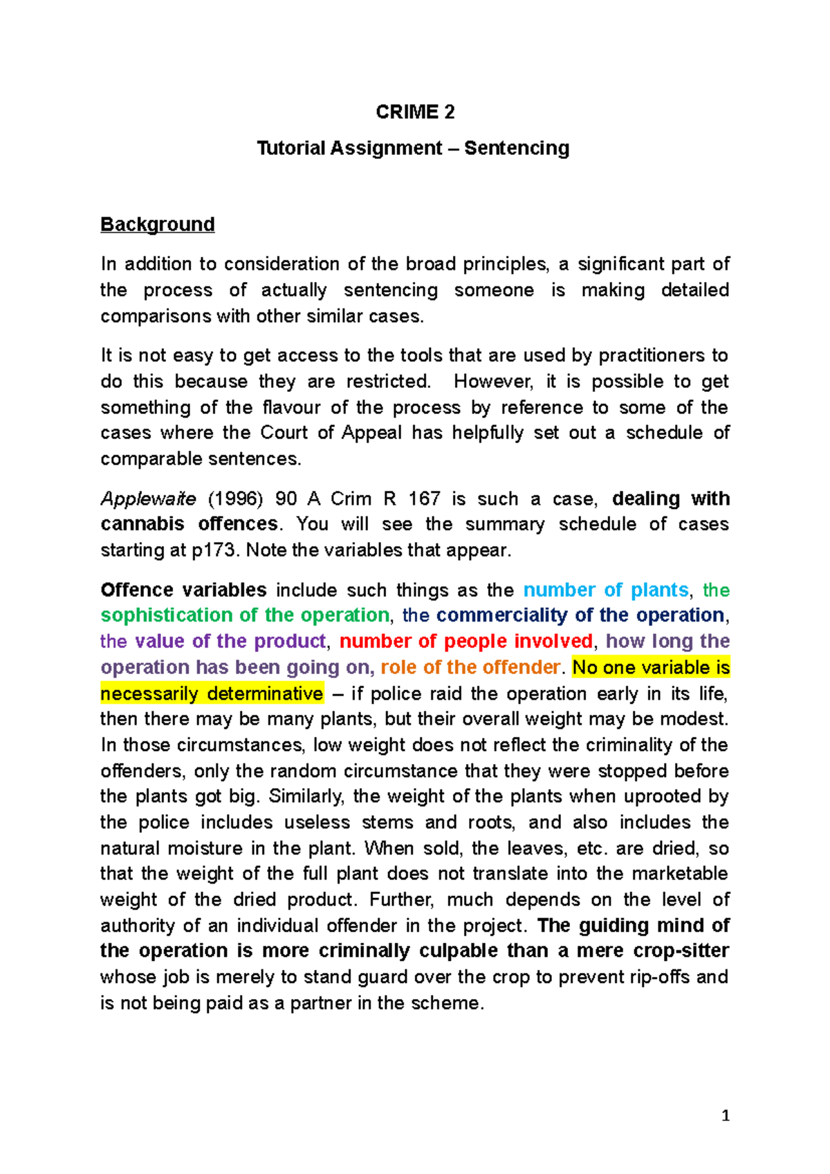 Week 4 - Sentencing - CRIME 2 Tutorial Assignment – Sentencing ...