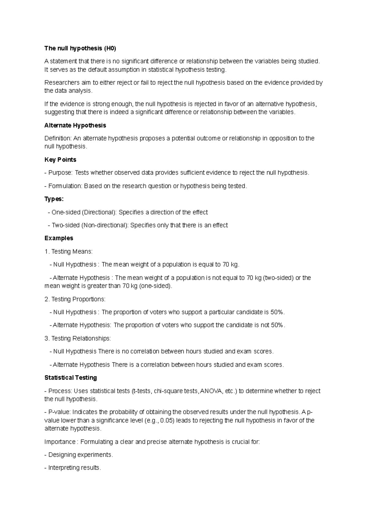 The Null Hypothesis Some Stat Notes The Null Hypothesis H0 A