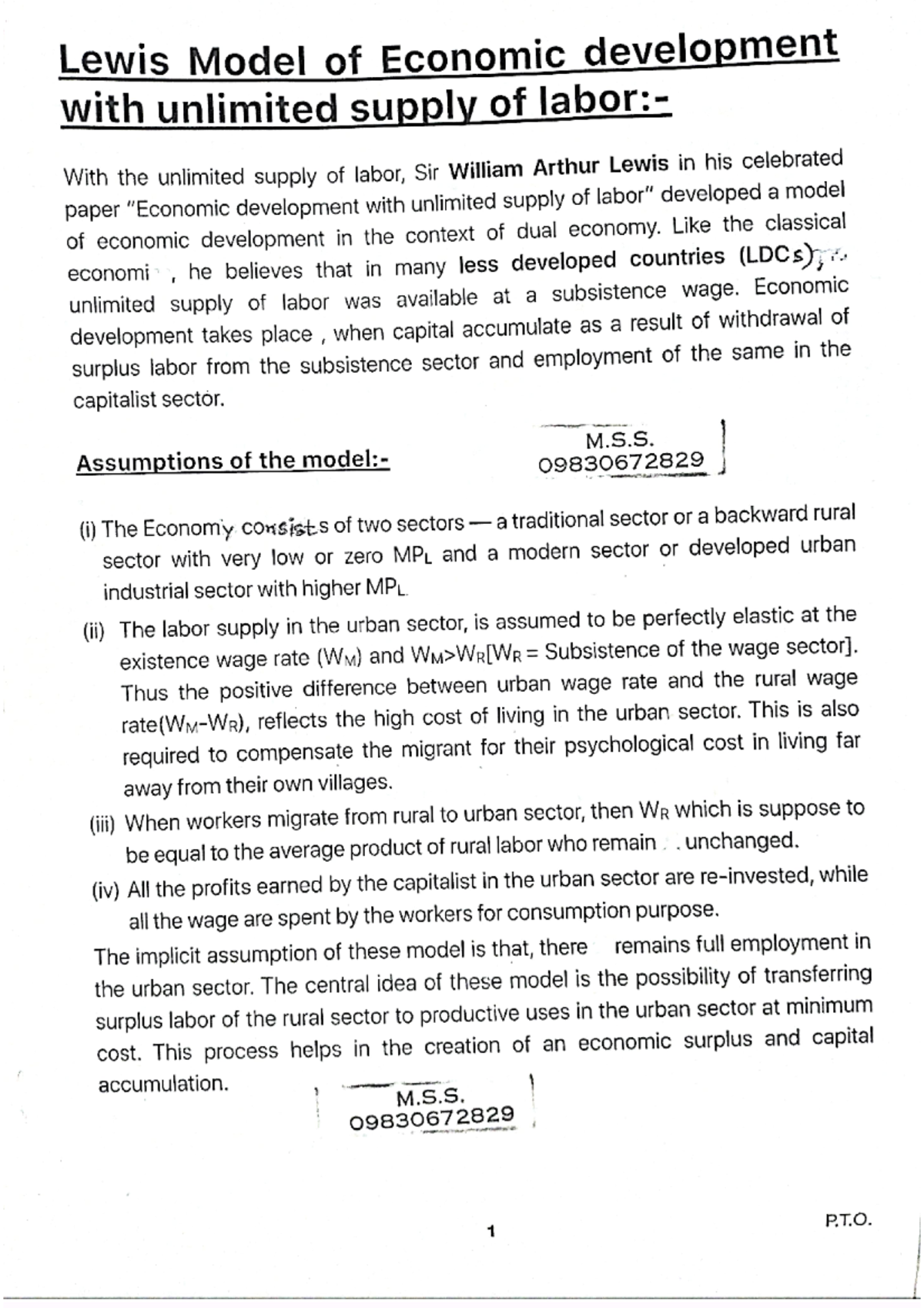 Lewis Model of Economic Dev - Studocu