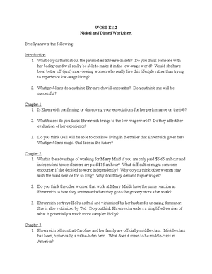 Nickel & Dimed Worksheet - WGST 112 Nickel and Dimed Worksheet ...