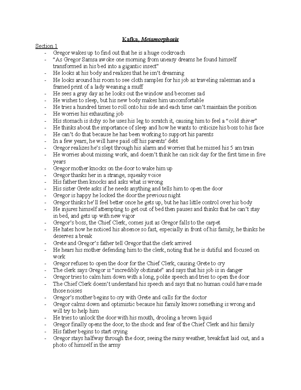 Metamorphosis Analysis - Kafka, Metamorphosis Section 1 Gregor wakes up ...