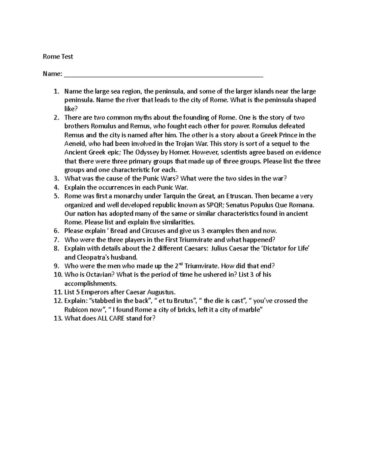 Rome Test - rome - Rome Test Name